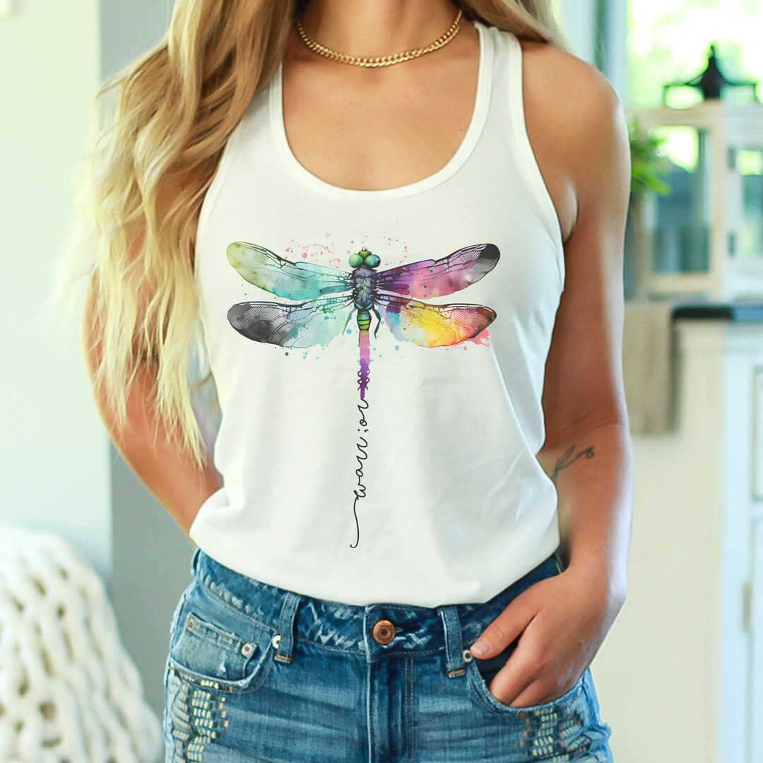 Warrior Dragonfly Tank Top, Cute Watercolor Rainbow Dragon Fly Wings ...