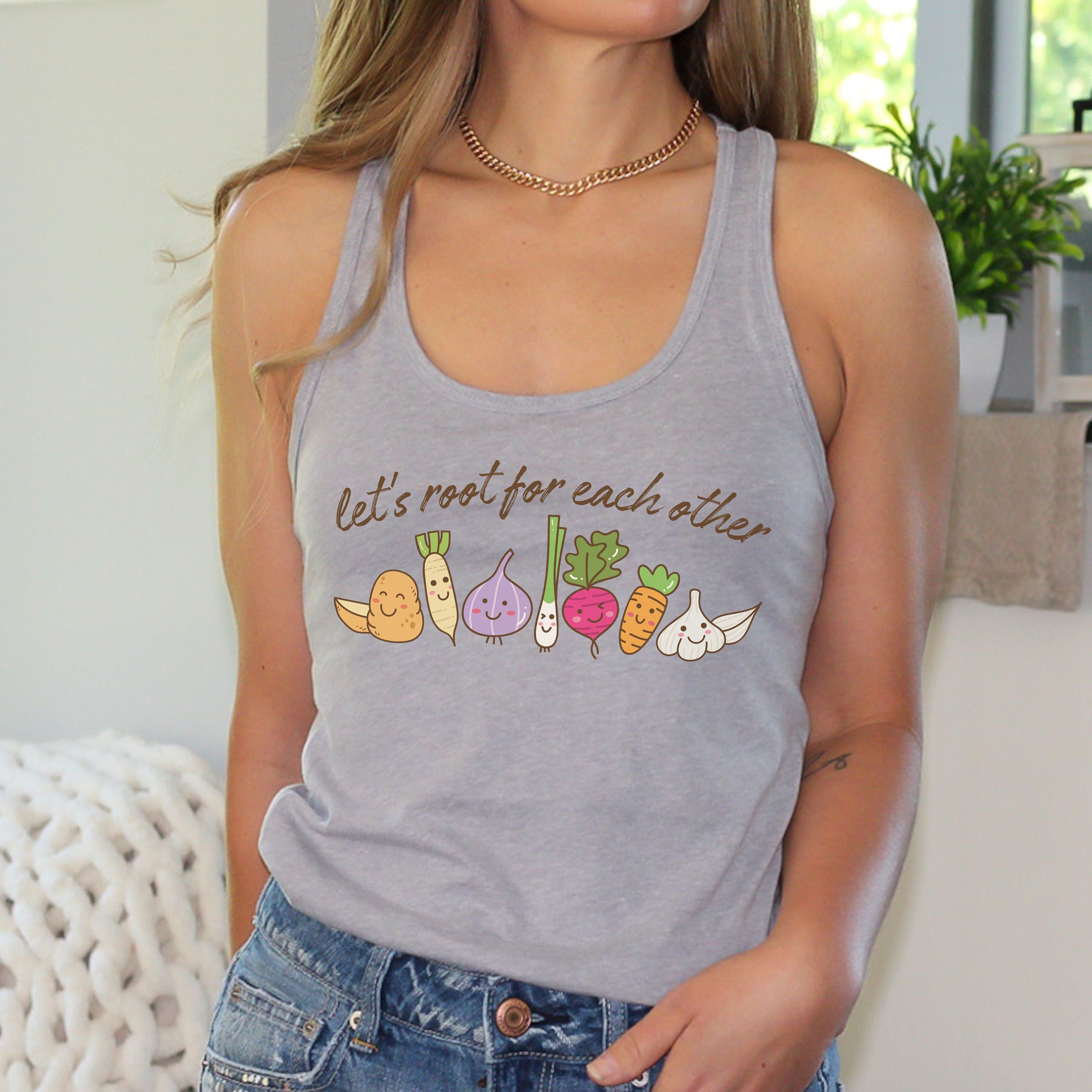 Let's Root for Each Other Kawaii Veggie Tank Top, Uplifting Summer ...