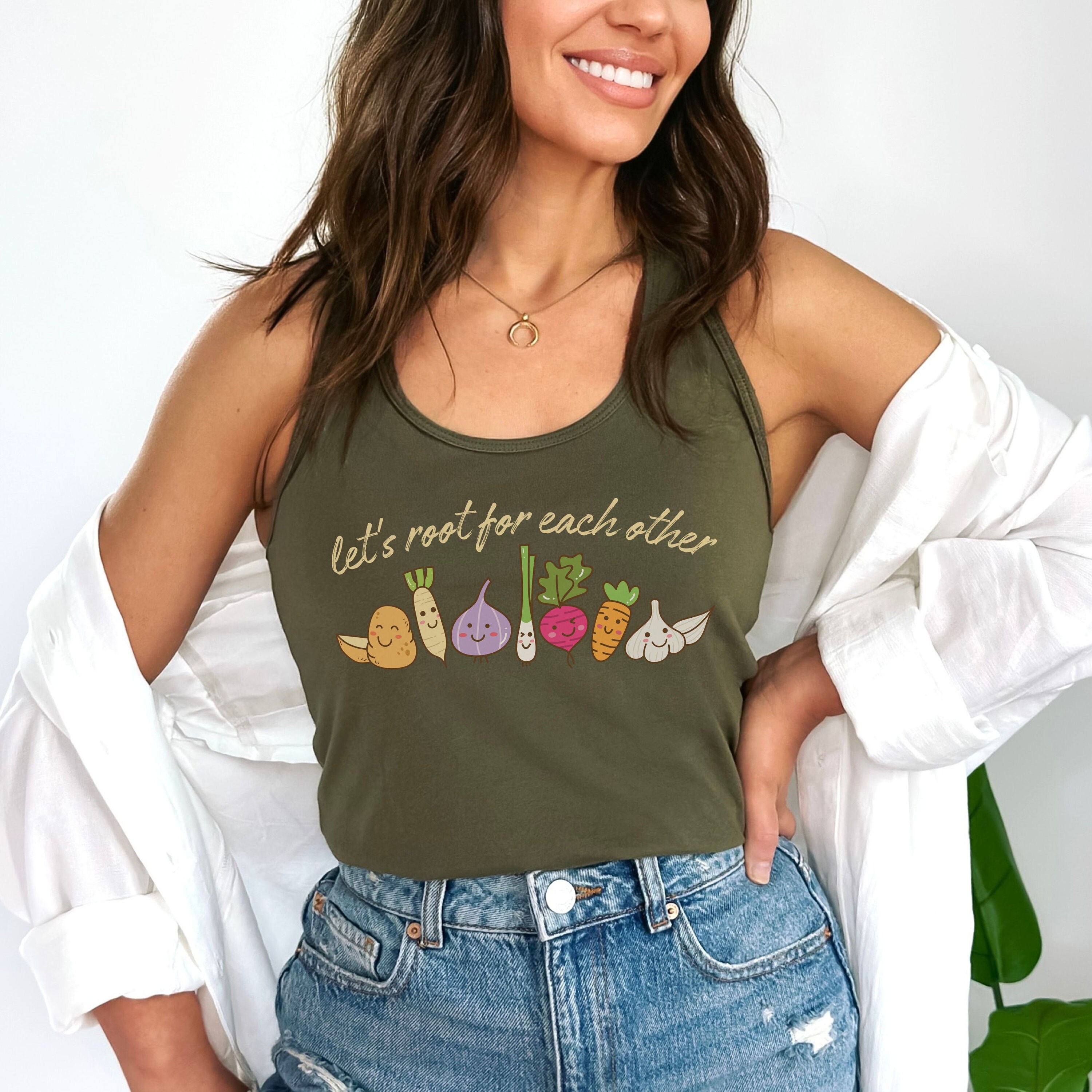 Let's Root for Each Other Kawaii Veggie Tank Top, Uplifting Summer ...