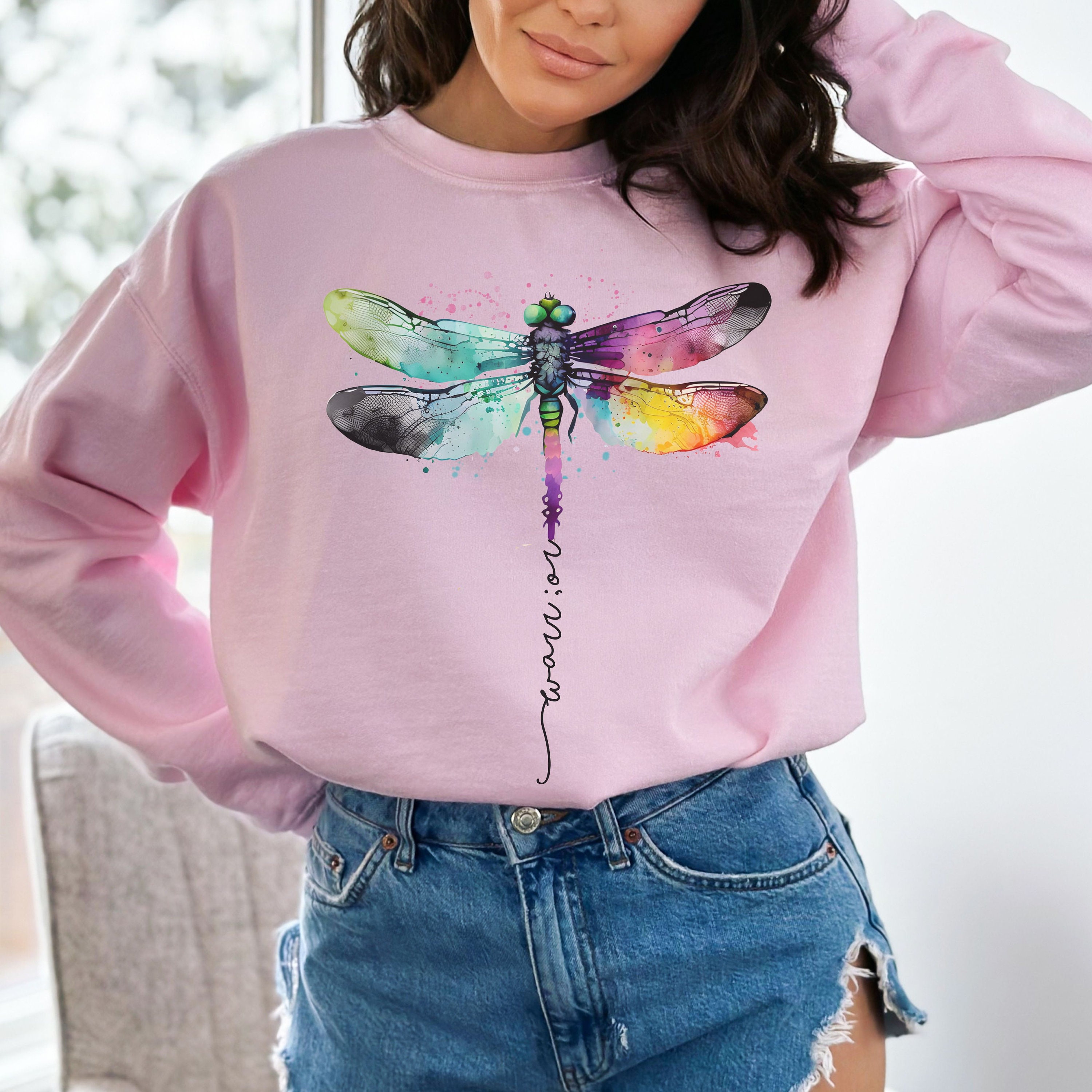 Warrior Dragonfly Sweatshirt, Watercolor Rainbow Dragon Fly Wings ...