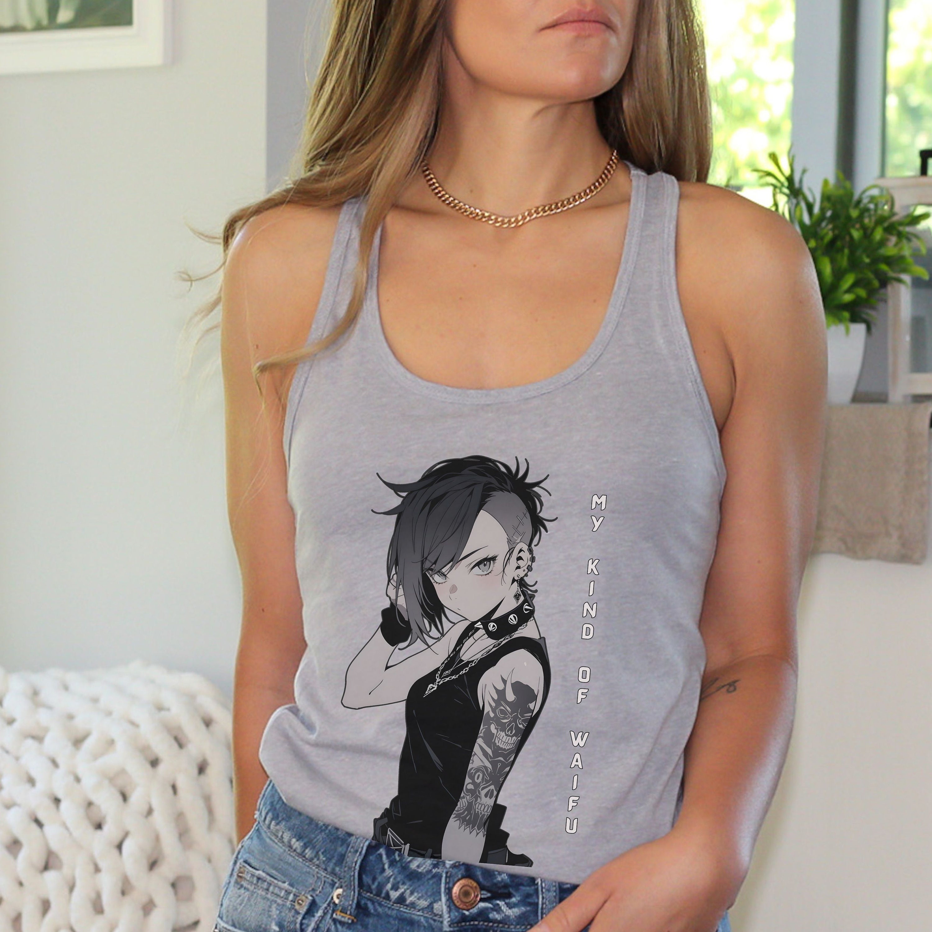My Kind of Waifu Anime Girl Tank Top, Cute Punk Rock Woman Shirt ...