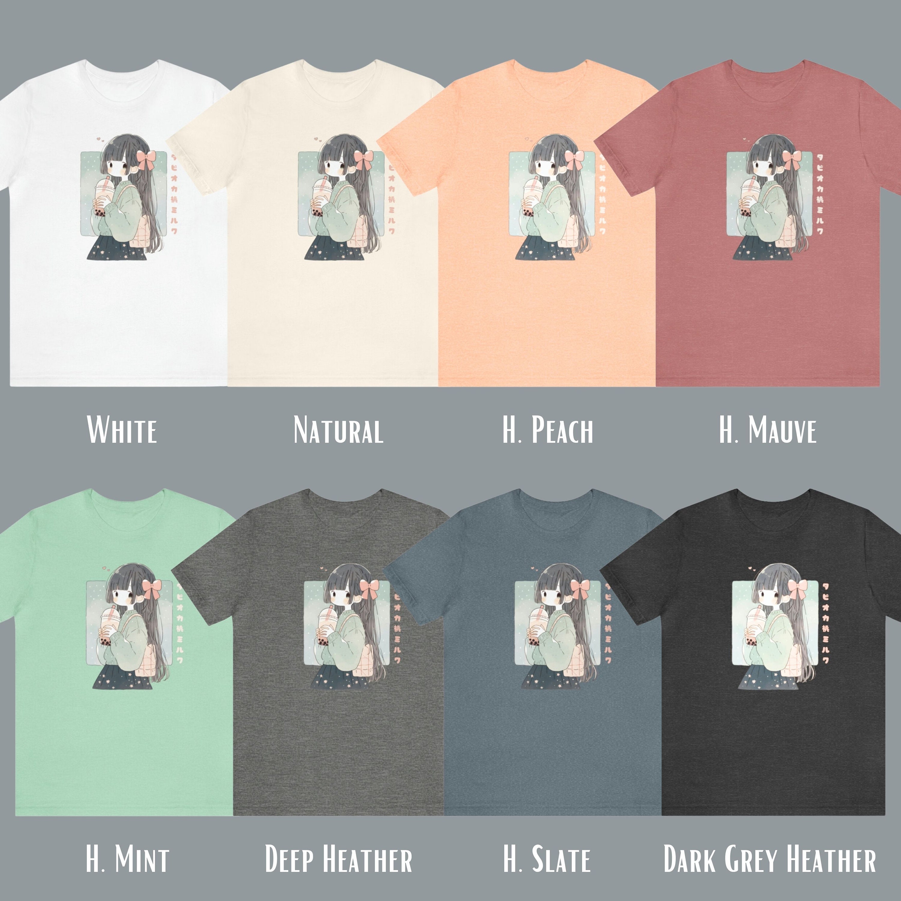 Peach Boba Tea Anime Girl T-shirt, Kawaii Bubble Milk Tea Shirt, Cute ...