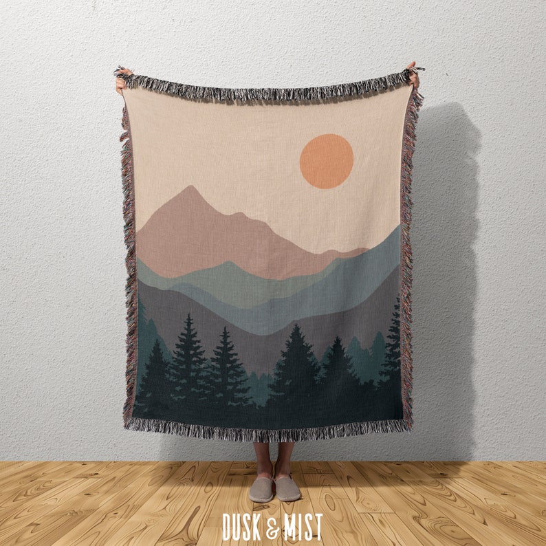 Rustic Horizon Woven Throw Blanket Abstract Landscape Tapestry, Cozy ...