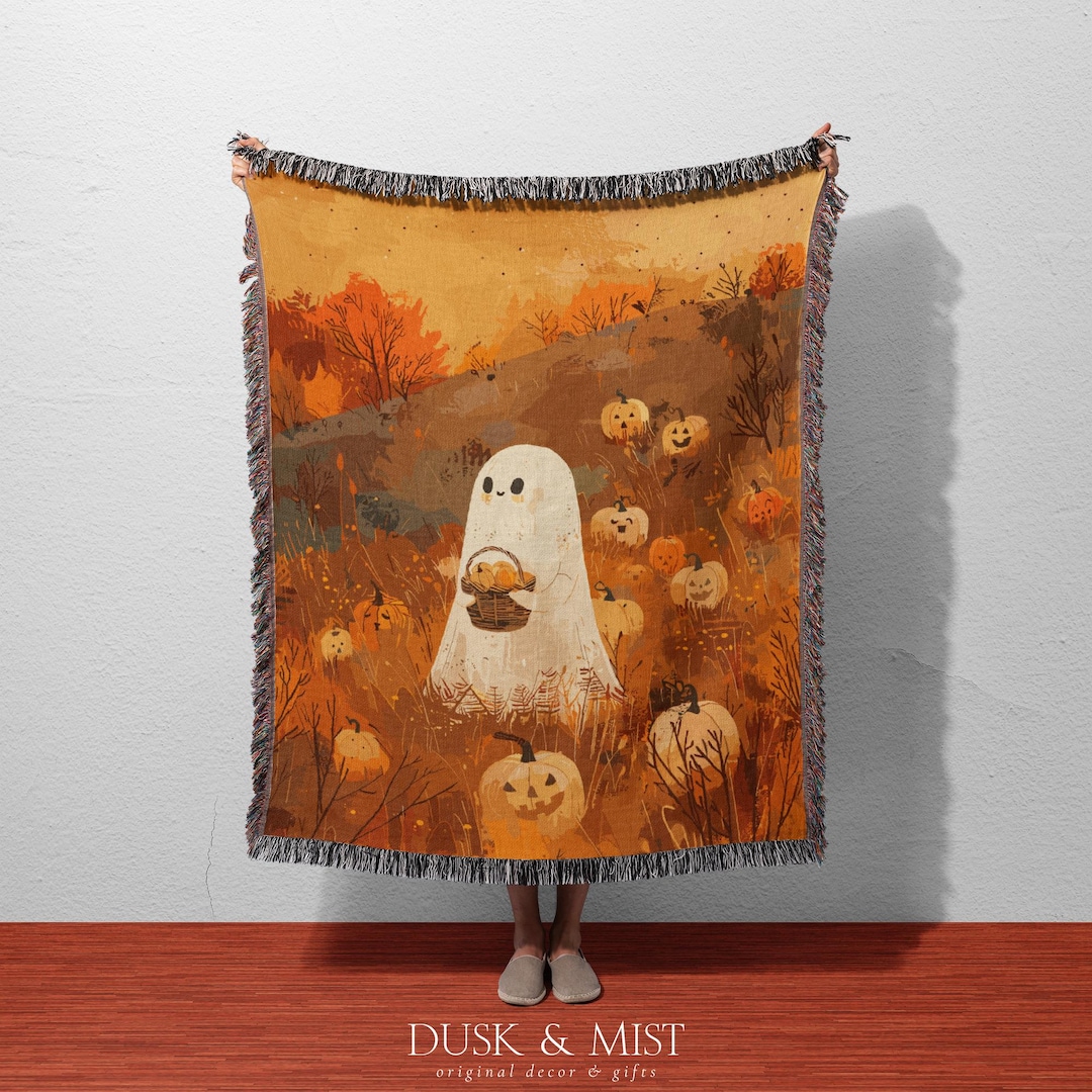 Pumpkin Ghost Woven Throw Blanket | Halloween Fall Decor - Etsy