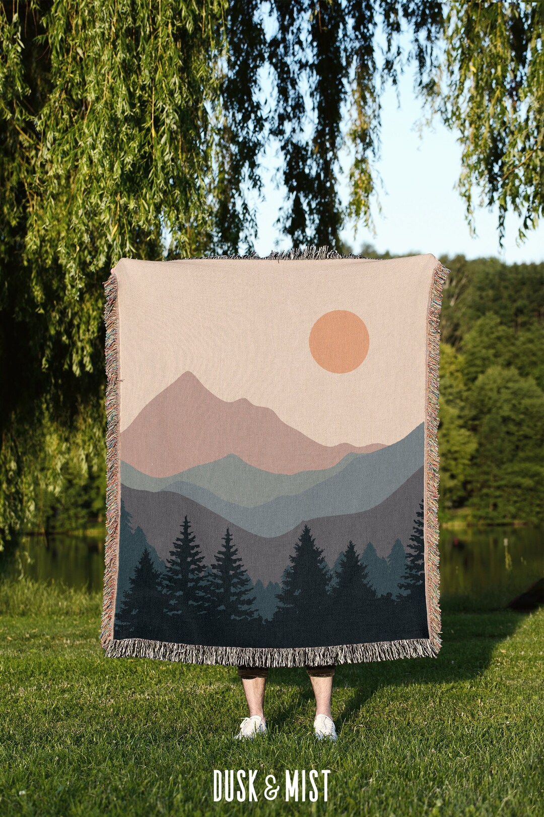 Rustic Horizon Woven Throw Blanket Abstract Landscape Tapestry, Cozy ...