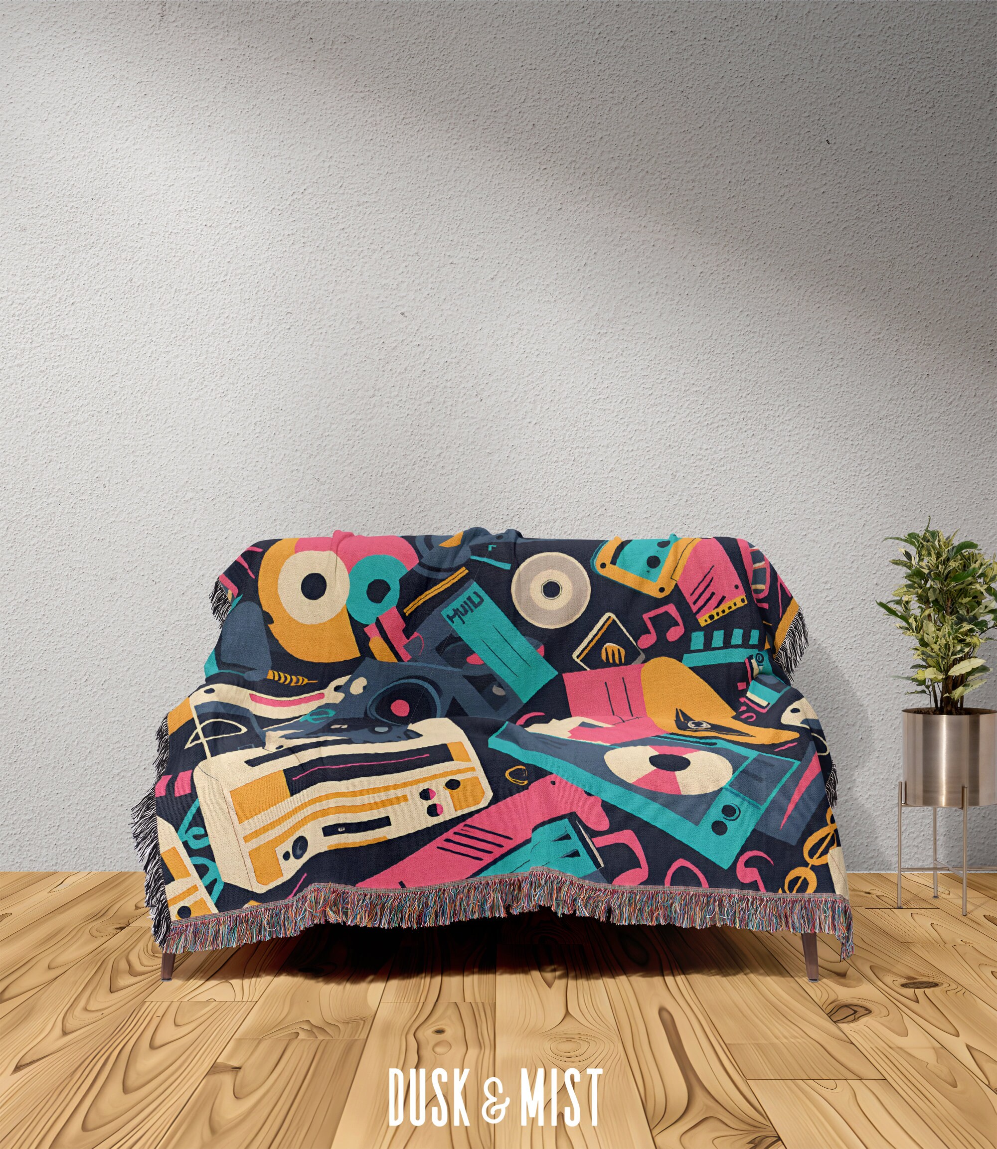 80's Retro Dark Cassette Woven Throw Blanket Cozy Retro Music Design ...