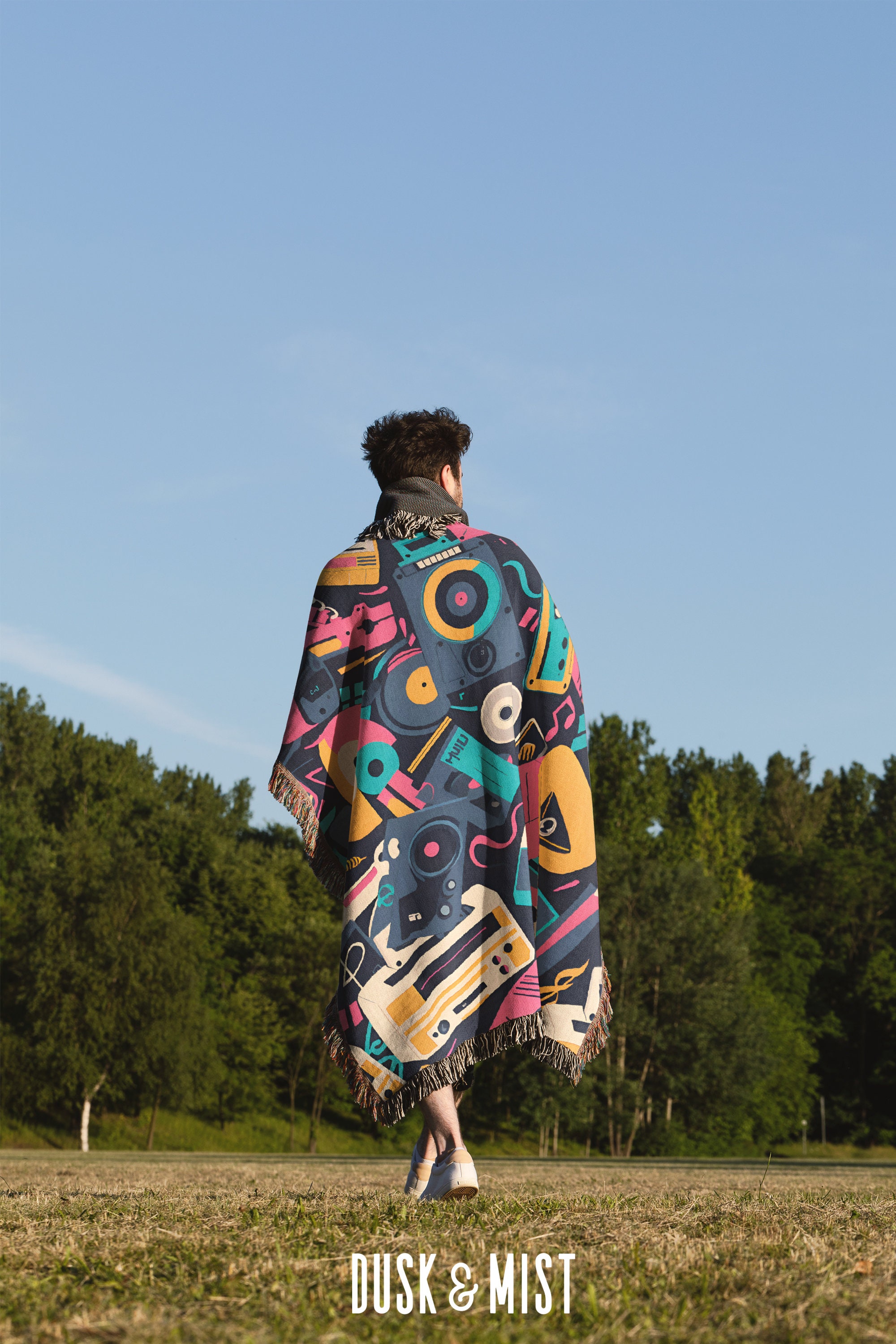 80's Retro Dark Cassette Woven Throw Blanket Cozy Retro Music Design ...