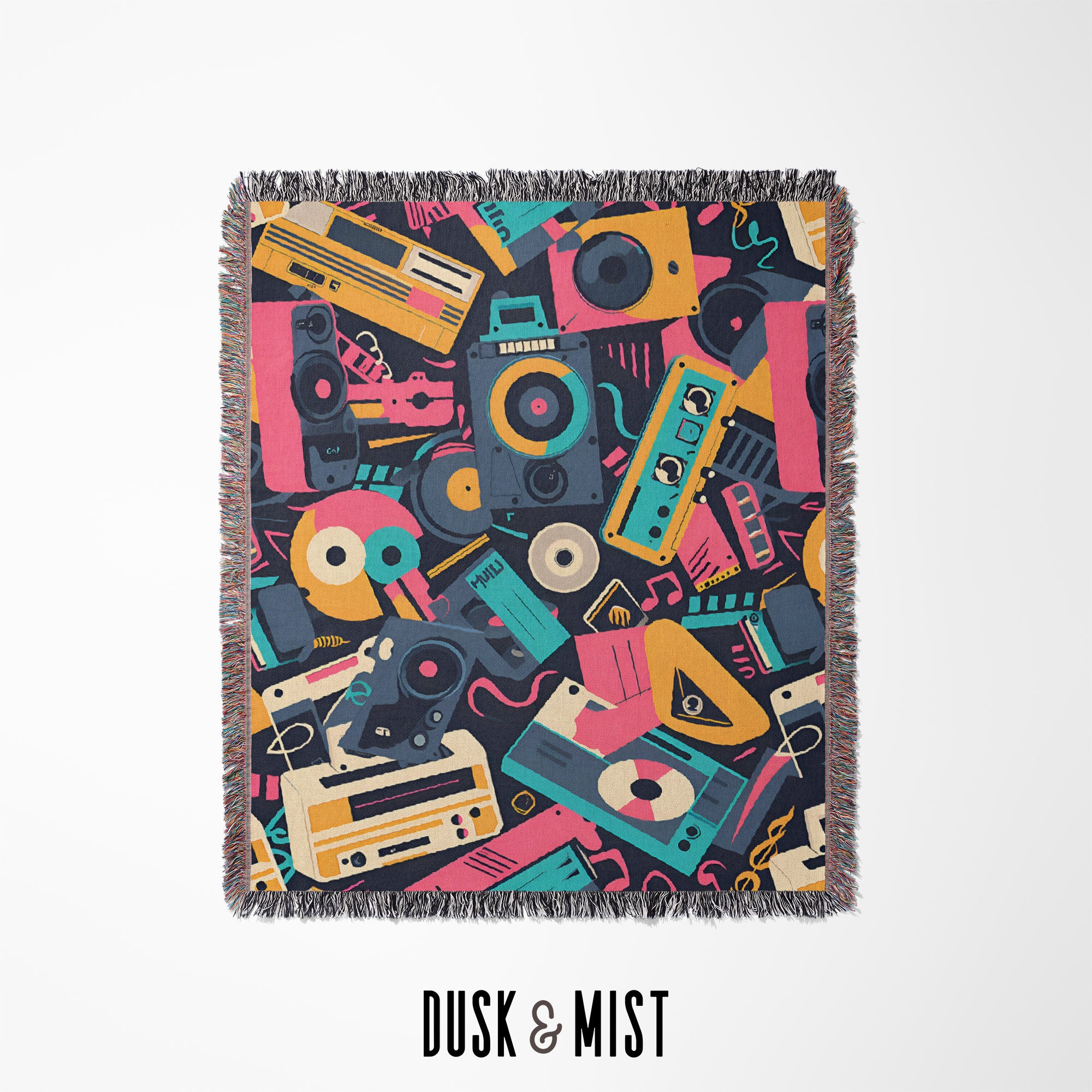 80's Retro Dark Cassette Woven Throw Blanket Cozy Retro Music Design ...