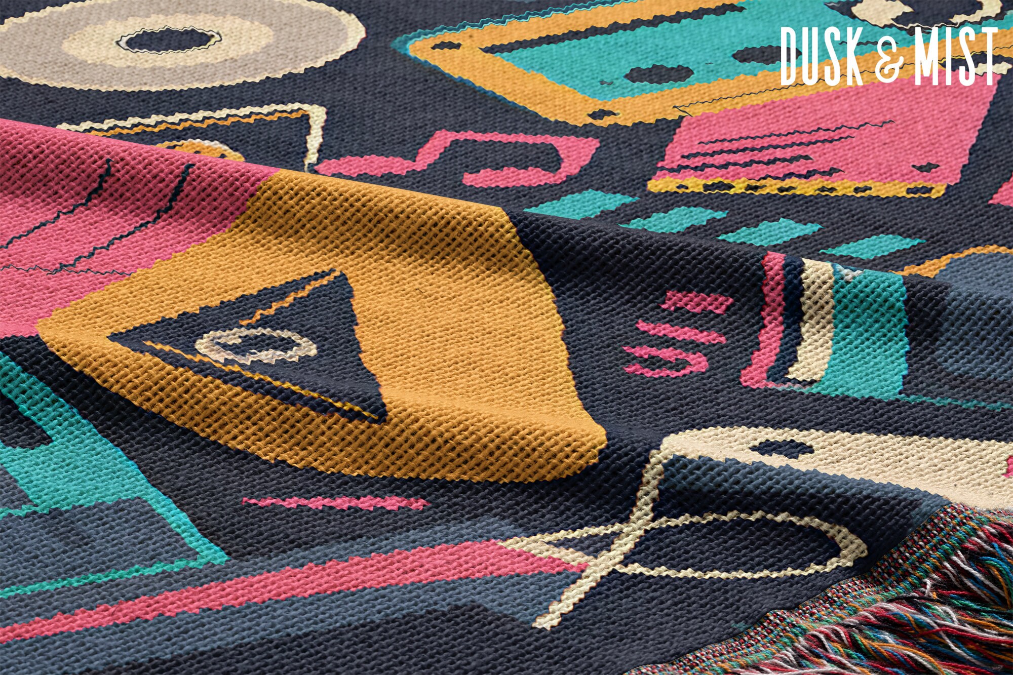 80's Retro Dark Cassette Woven Throw Blanket Cozy Retro Music Design ...