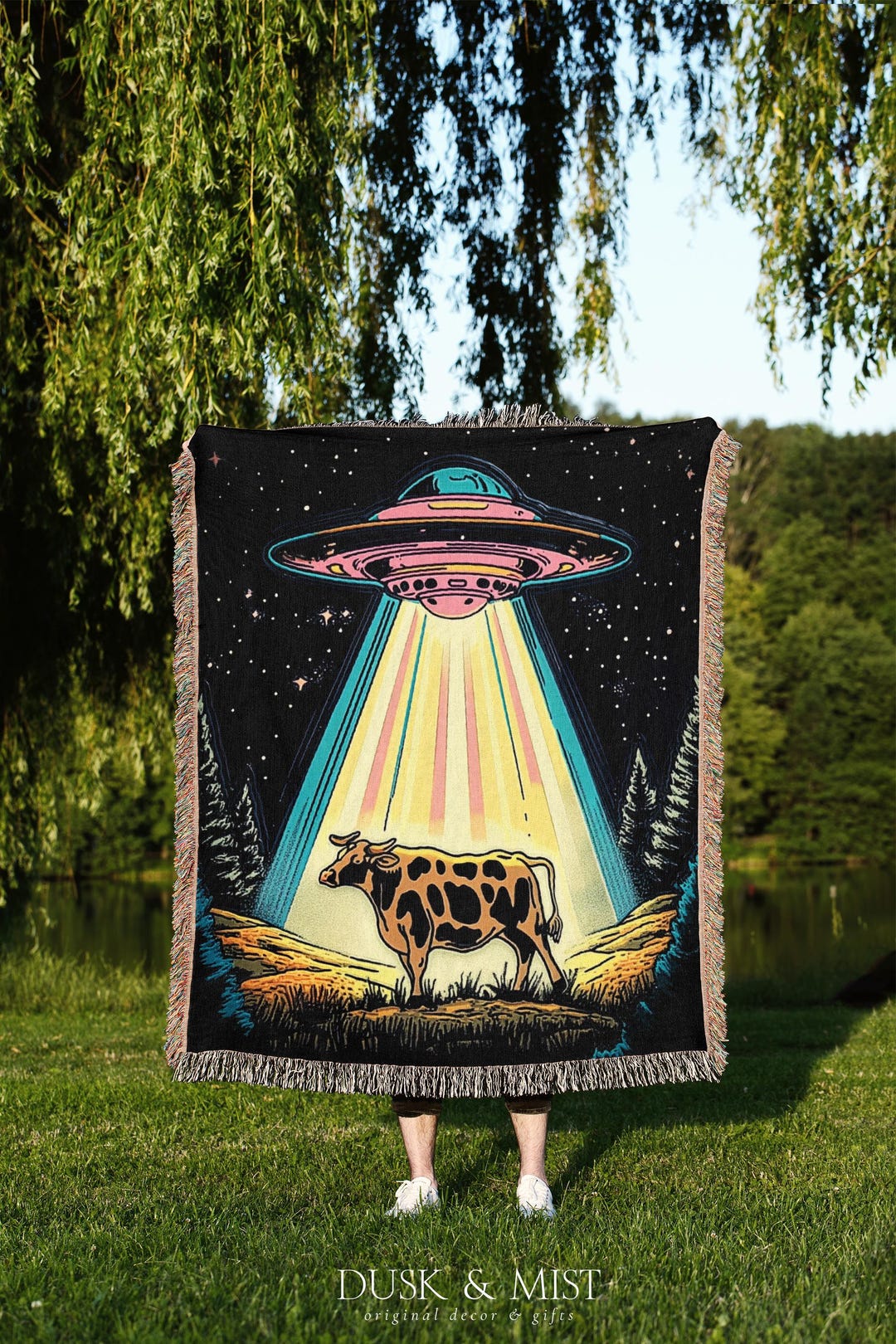 Alien Cow Abduction Woven Blanket | Funny UFO Throw - Etsy