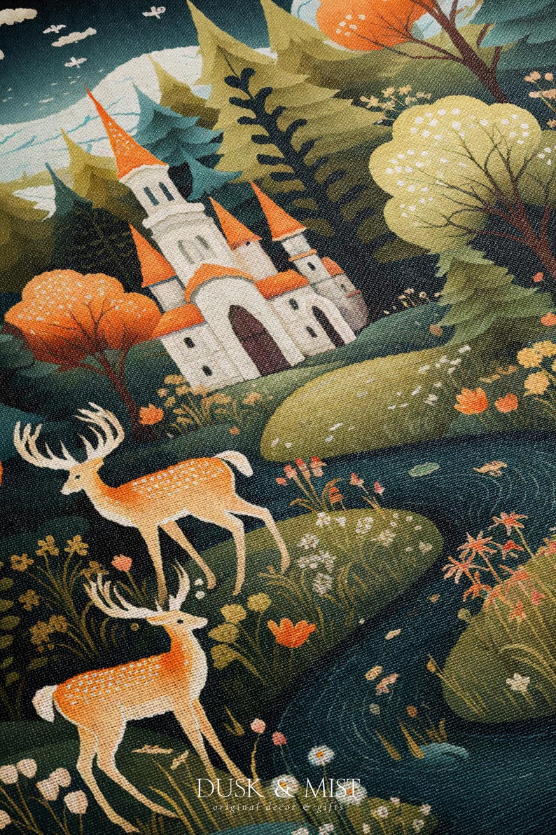 Deer Castle Cotton Woven Blanket – Forest Tapestry Art - Etsy