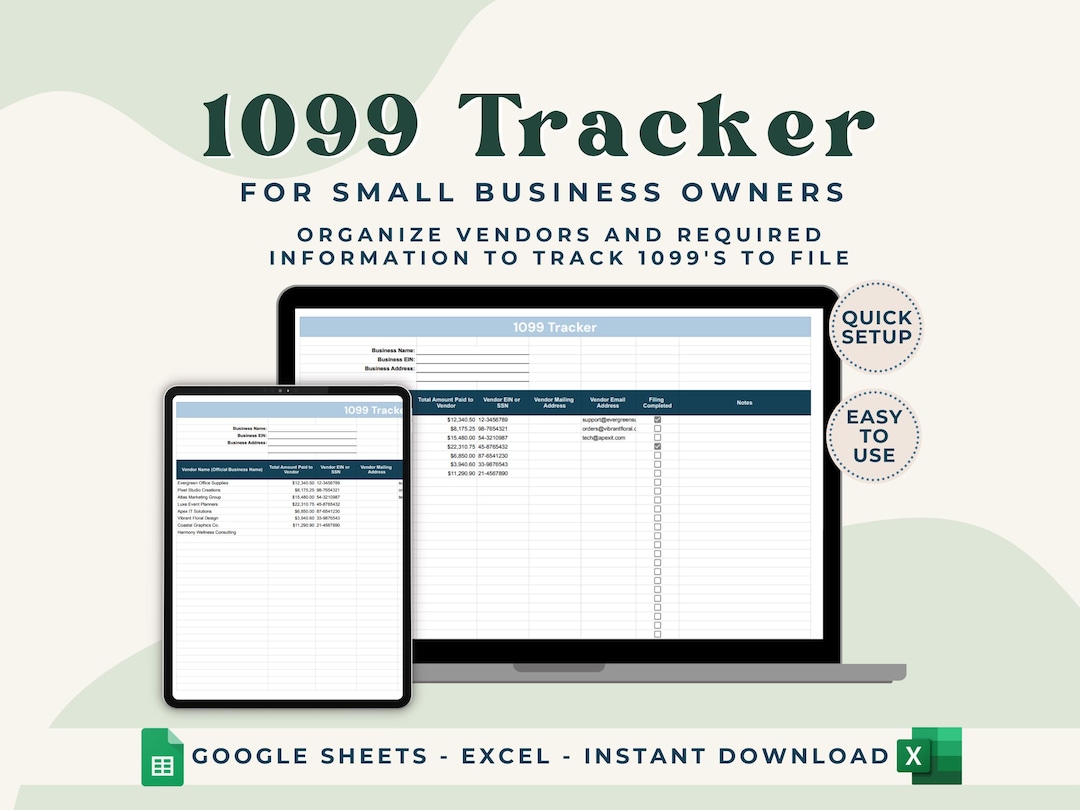 1099 Vendor Tracker Template Digital Organizer for Year-end Tax Prep ...
