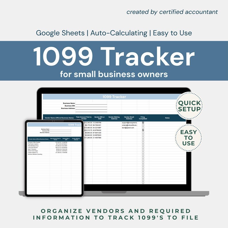 1099 Vendor Tracker | Vendor Payment Log & Dashboard | Google Sheets ...