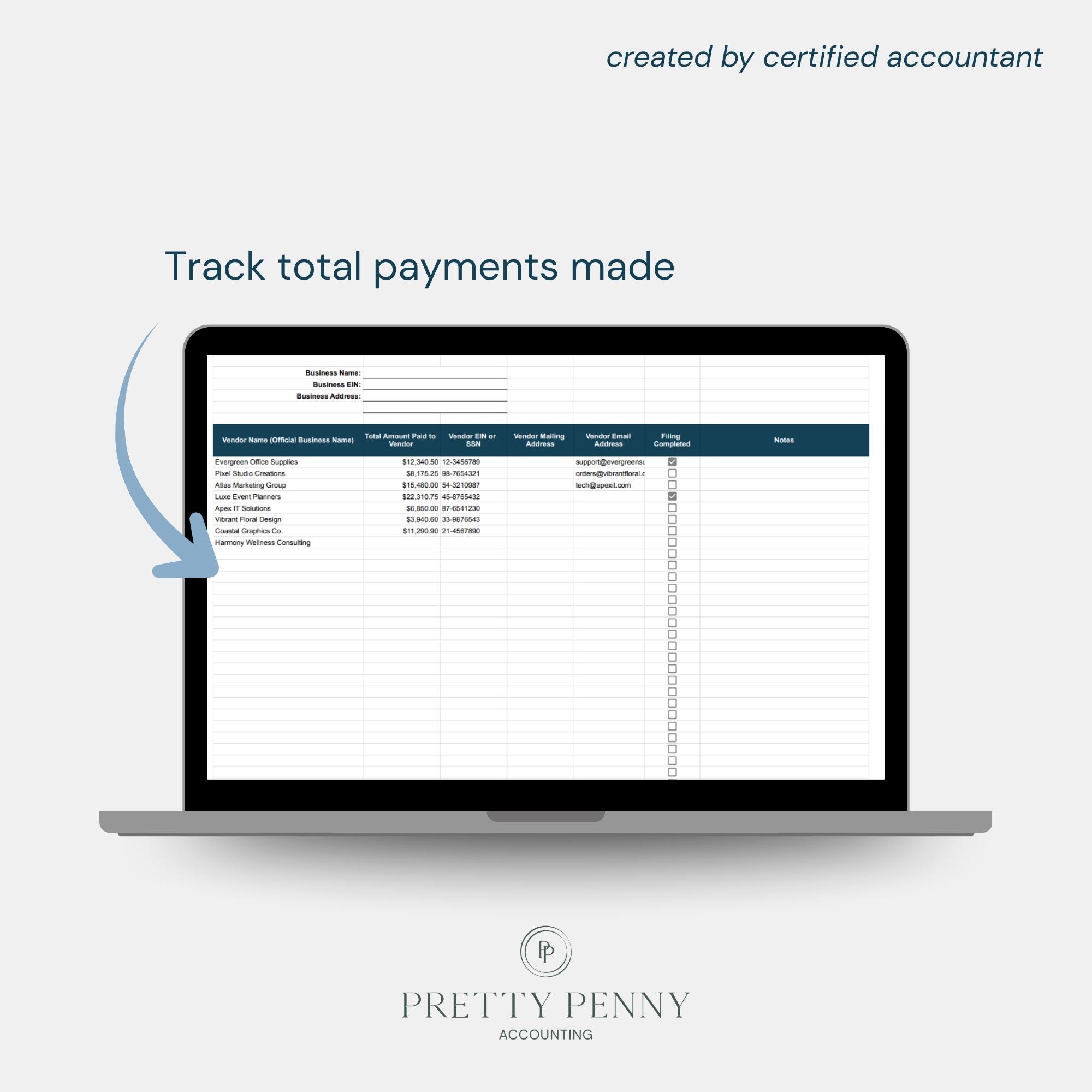 1099 Vendor Tracker | Vendor Payment Log & Dashboard | Google Sheets ...
