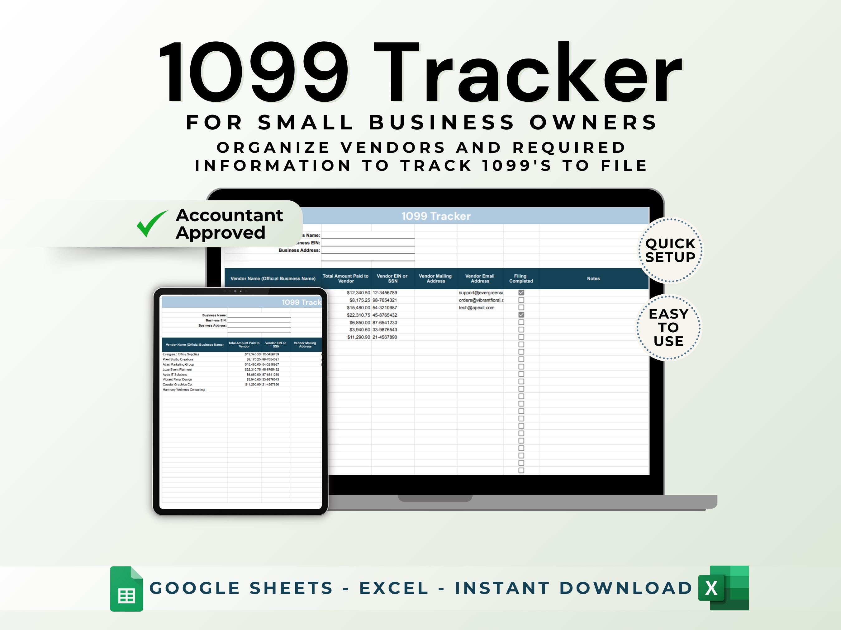 1099 Vendor Tracker Template | Digital Organizer for Year-end Tax Prep ...
