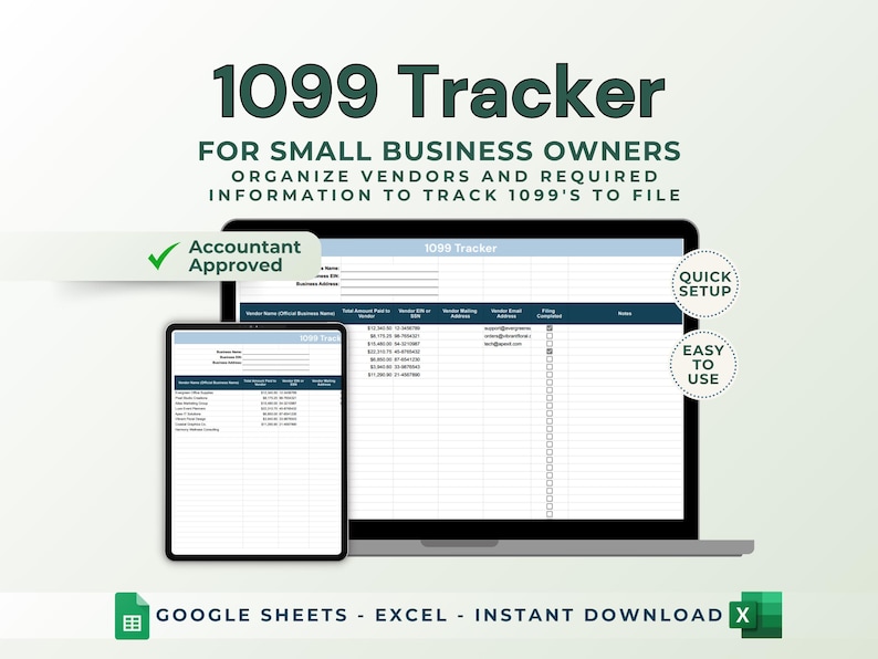 1099 Vendor Tracker Template | Digital Organizer for Year-end Tax Prep ...