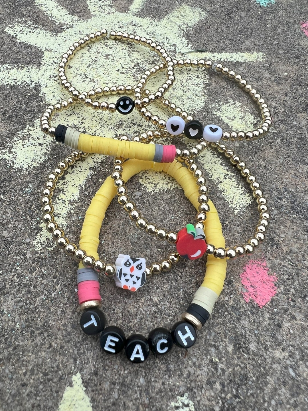 Teacher Pencil Heishi Stacking Bracelets - Etsy