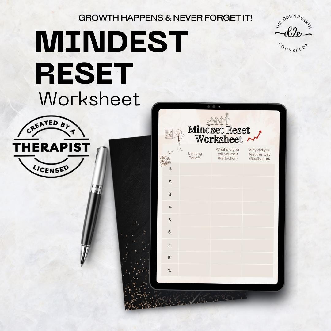 Mindset Reset Reflection Journal, Emotional Wellness Tool | Printable ...
