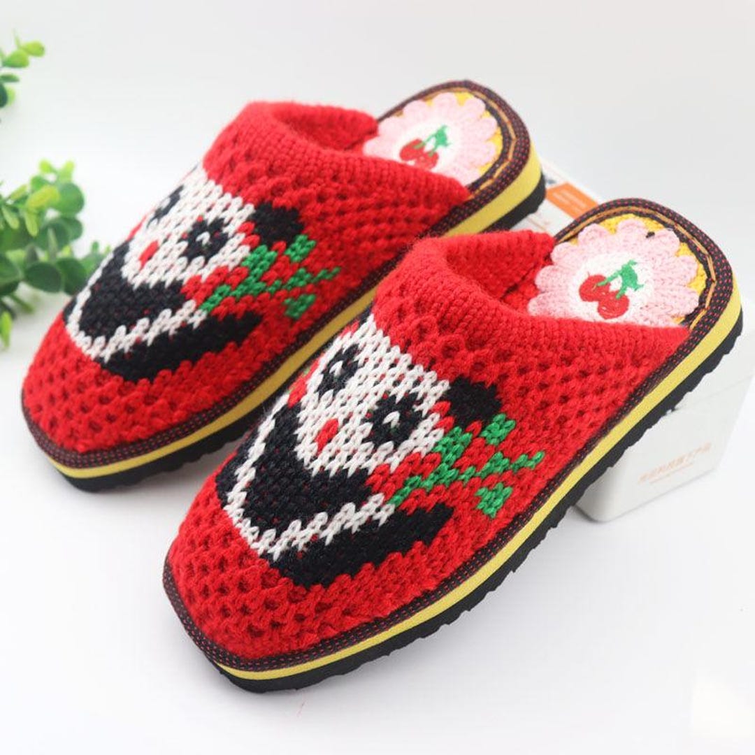 Handmade Red Yarn Woven Panda Slippers - Etsy