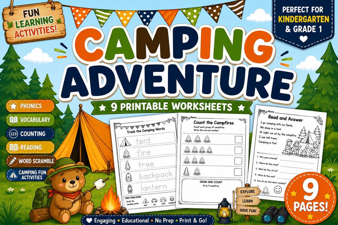 Kindergarten Grade 1 Camping Worksheets | Phonics Reading Math ...