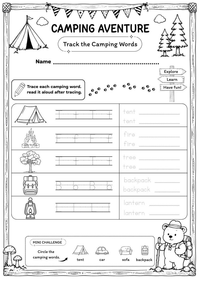Kindergarten Grade 1 Camping Worksheets | Phonics Reading Math ...