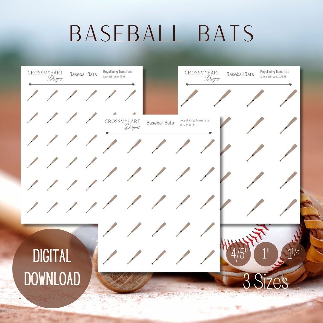 Baseball Bats Royal Icing Transfer Sheet | Baseball Royal Icing ...
