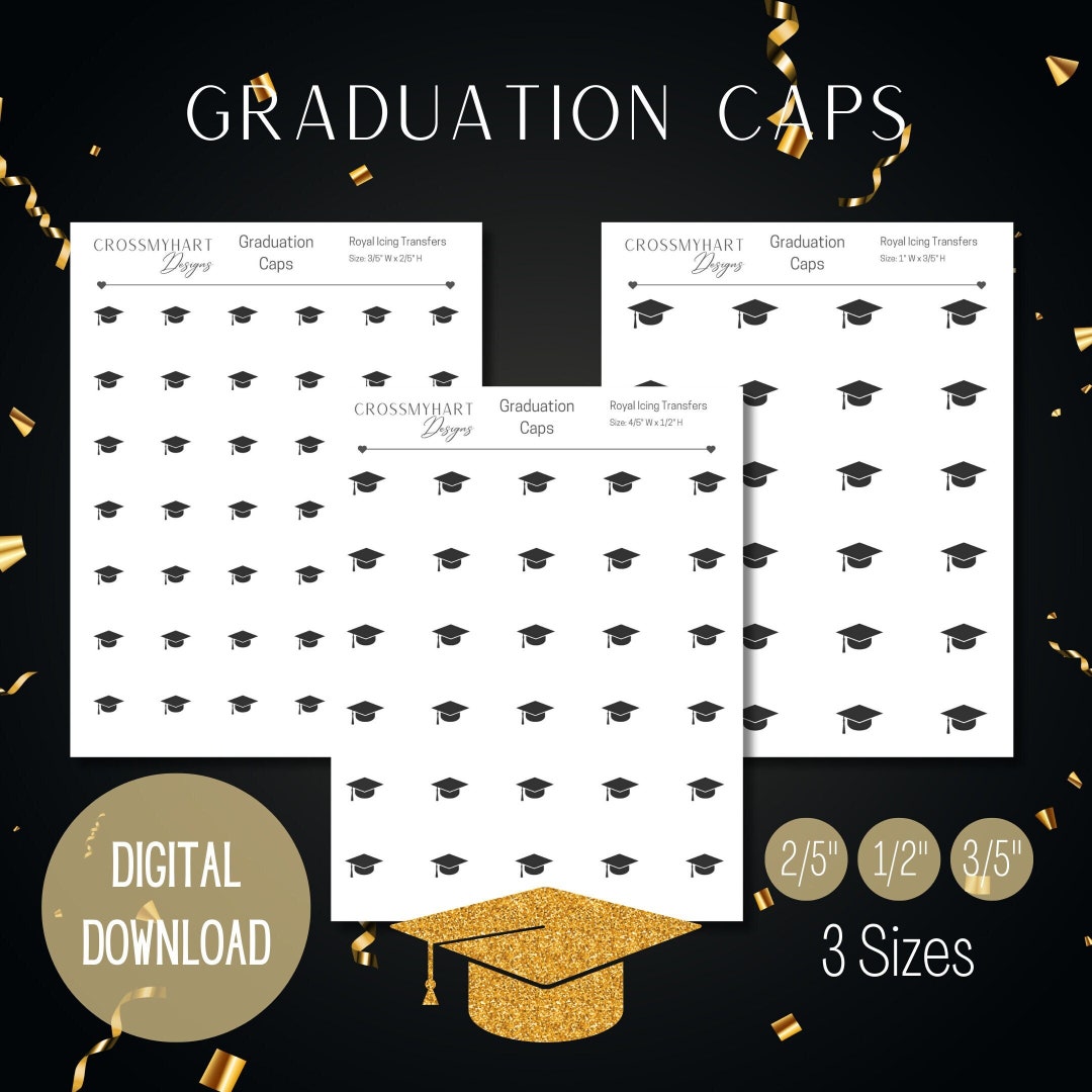 Graduation Cap Royal Icing Transfer Sheet | Grad Cap Royal Icing ...
