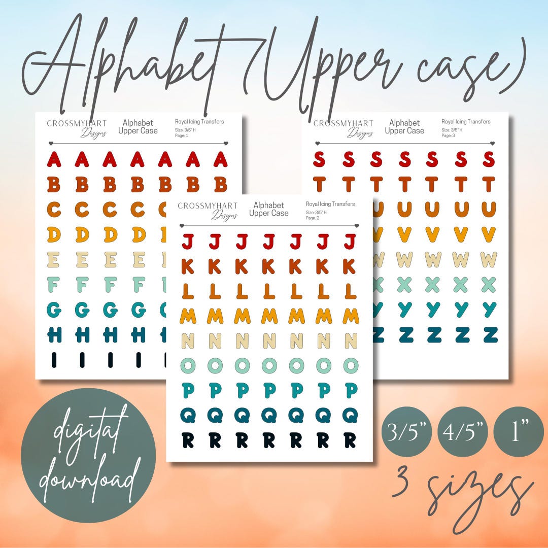 Alphabet Royal Icing Transfers - Upper Case Letters (digital Download ...