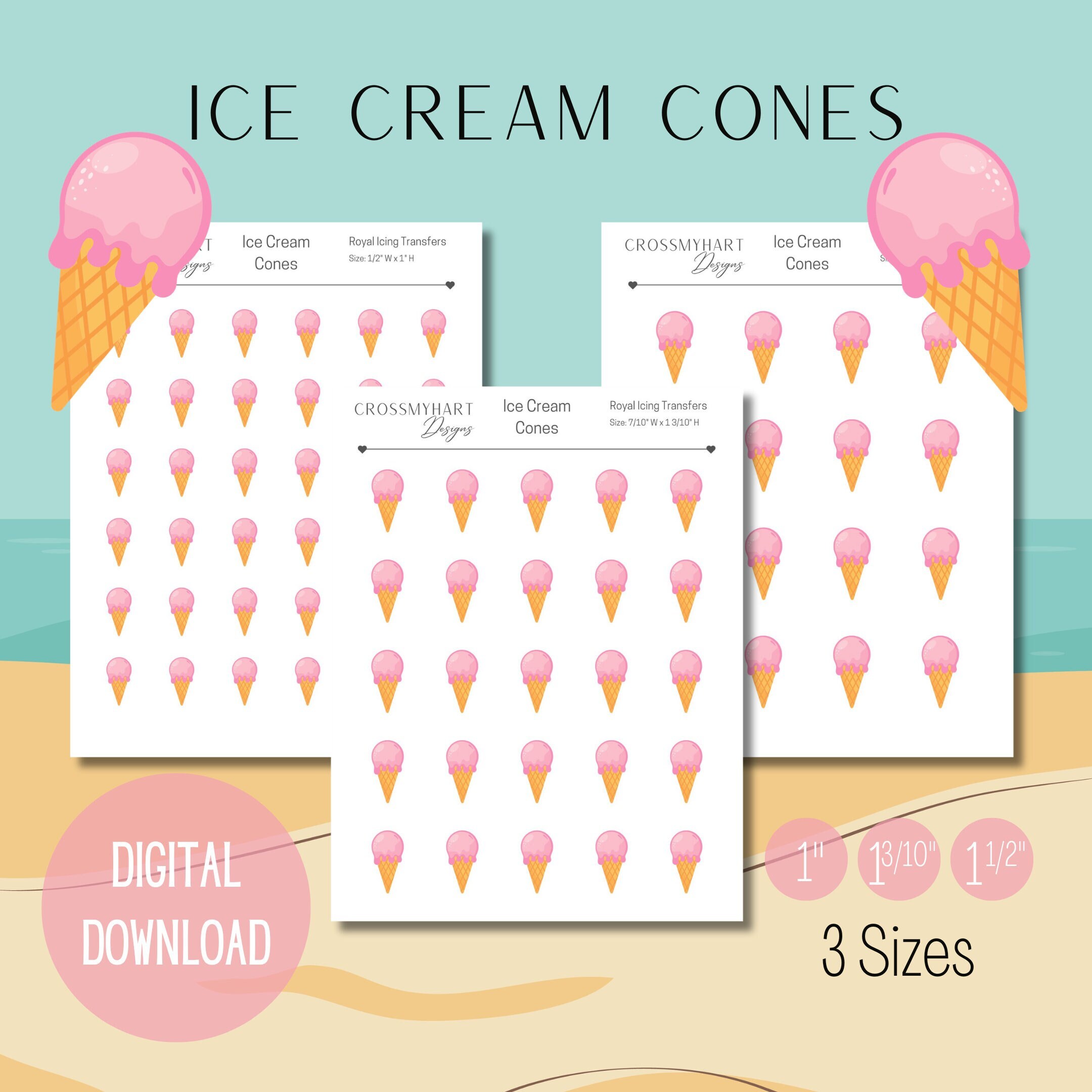 Ice Cream Cones Royal Icing Transfer Sheet Ice Cream Royal Icing ...