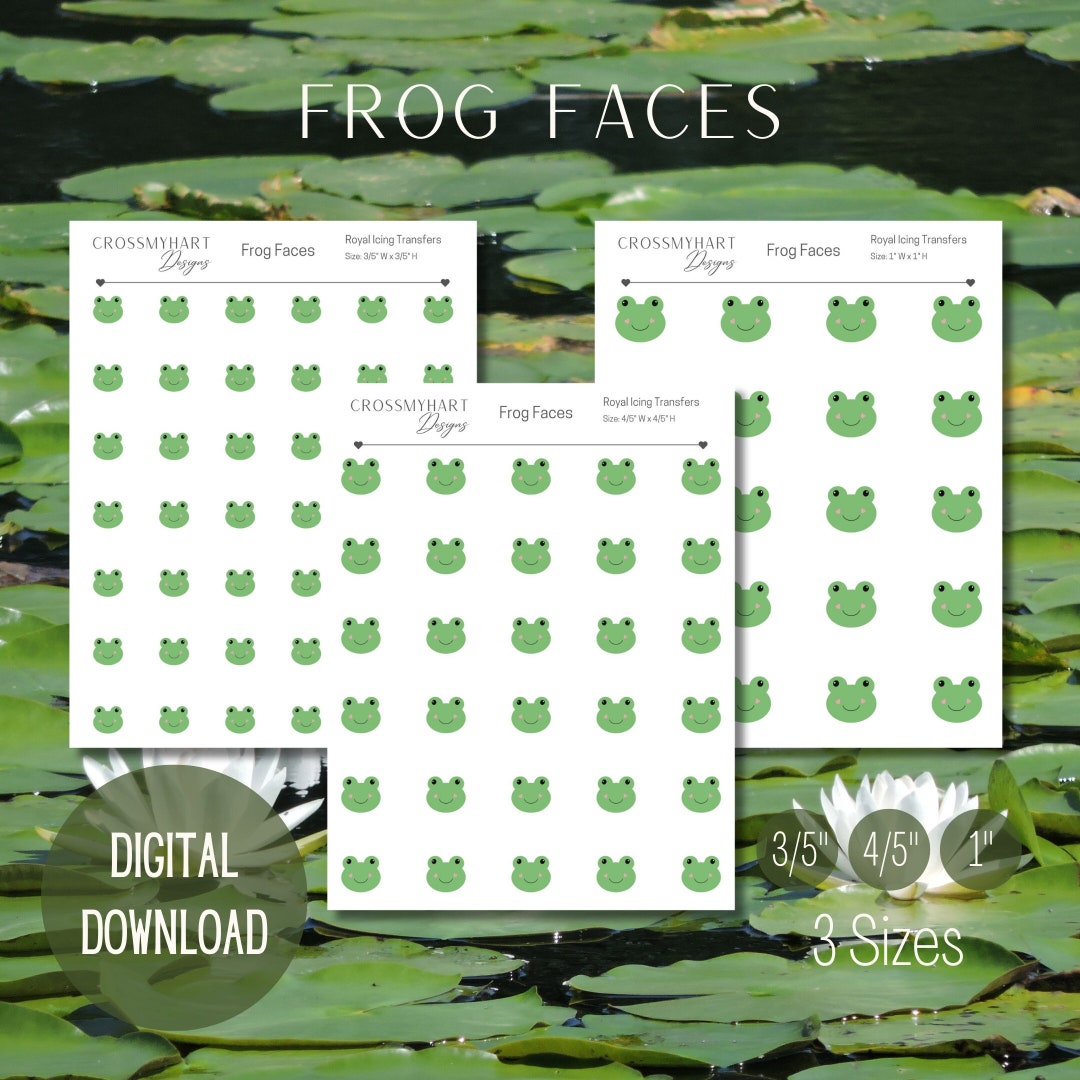Frog Faces Royal Icing Transfer Sheet Frogs Royal Icing Transfers ...