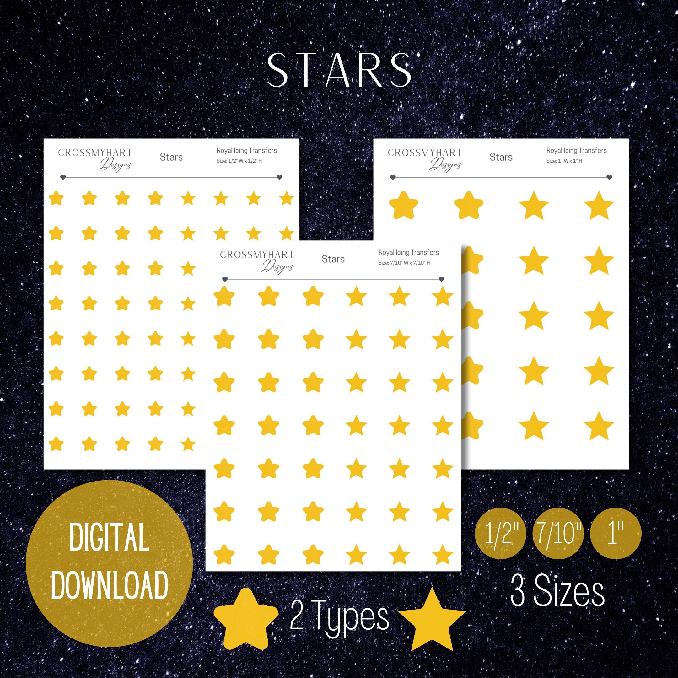 Stars Royal Icing Transfer Sheet Gold Stars Royal Icing Transfers Star ...