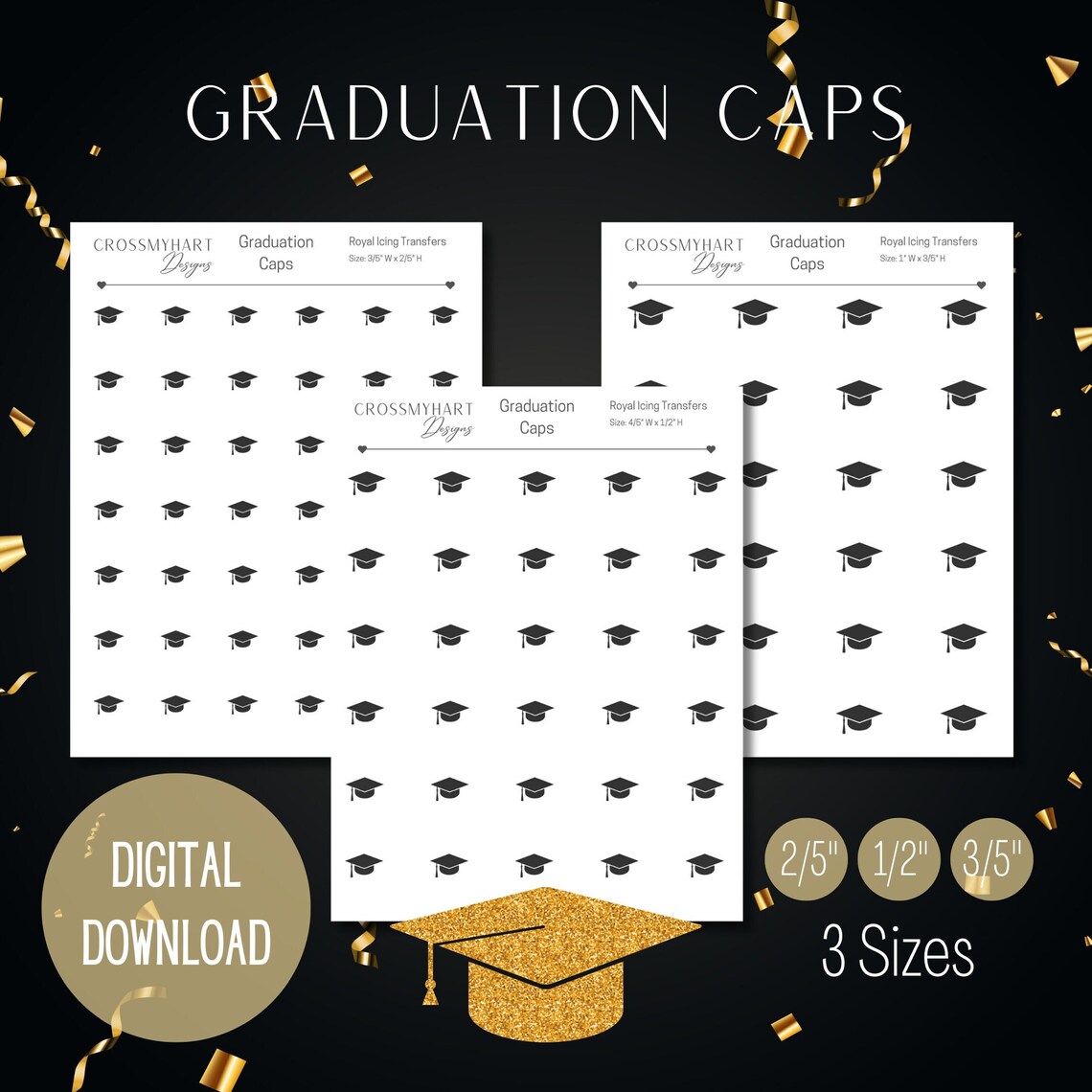 Graduation Cap Royal Icing Transfer Sheet Grad Cap Royal Icing ...