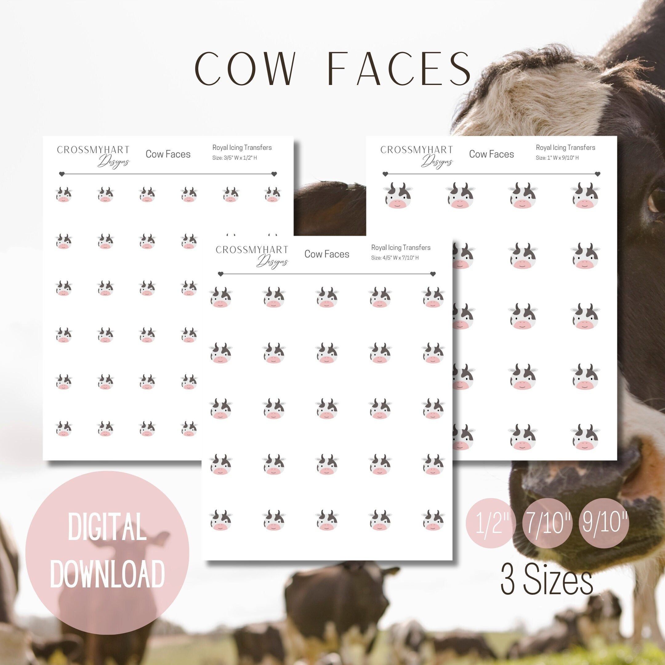 Cow Faces Royal Icing Transfer Sheet | Cows Royal Icing Transfers | Cow ...