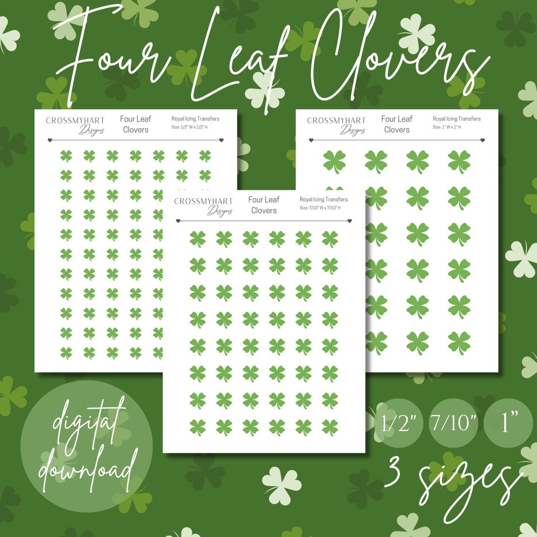 Four Leaf Clover Royal Icing Transfers (digital Download) - Etsy