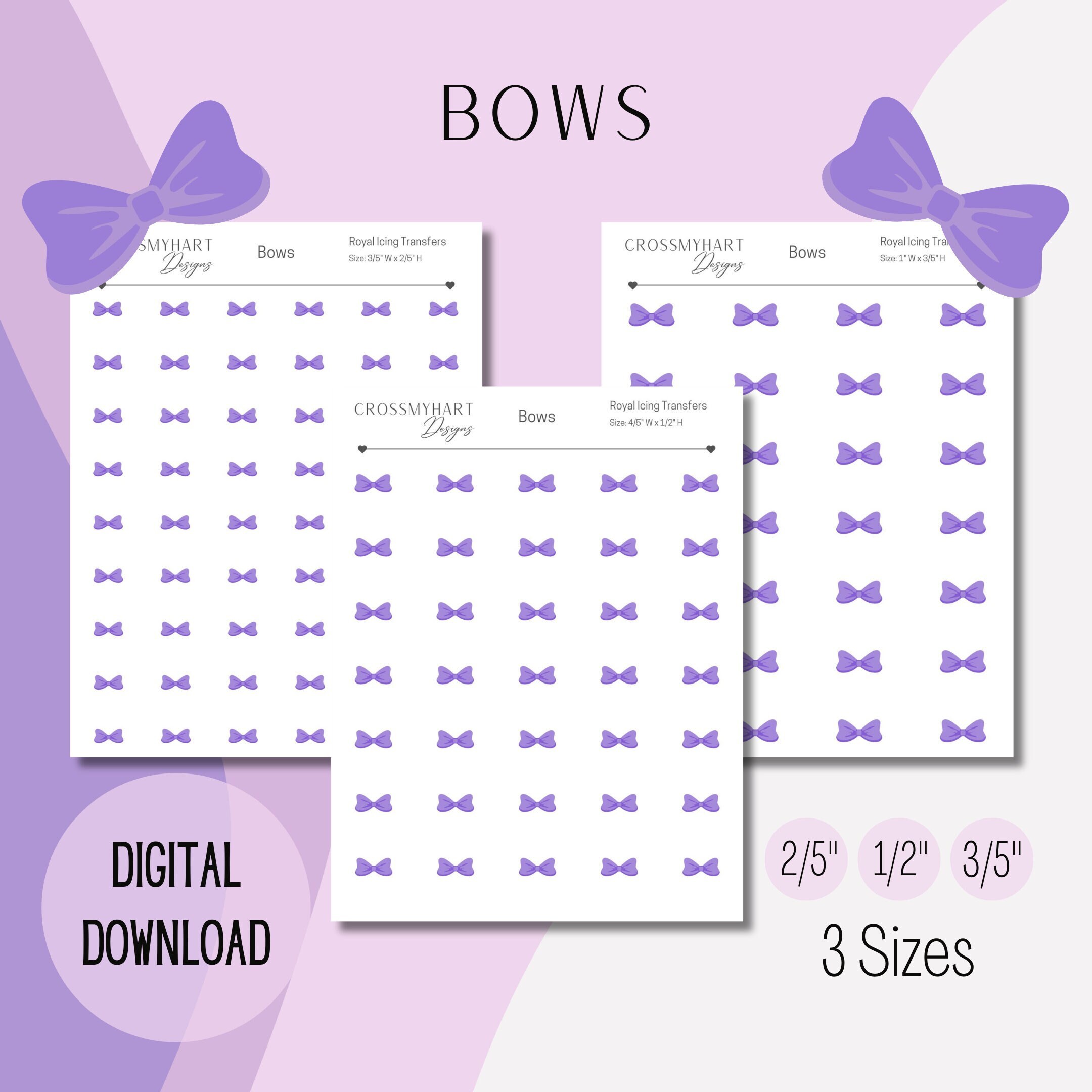 Bows Royal Icing Transfer Sheet Bow Royal Icing Transfers Bow Template ...