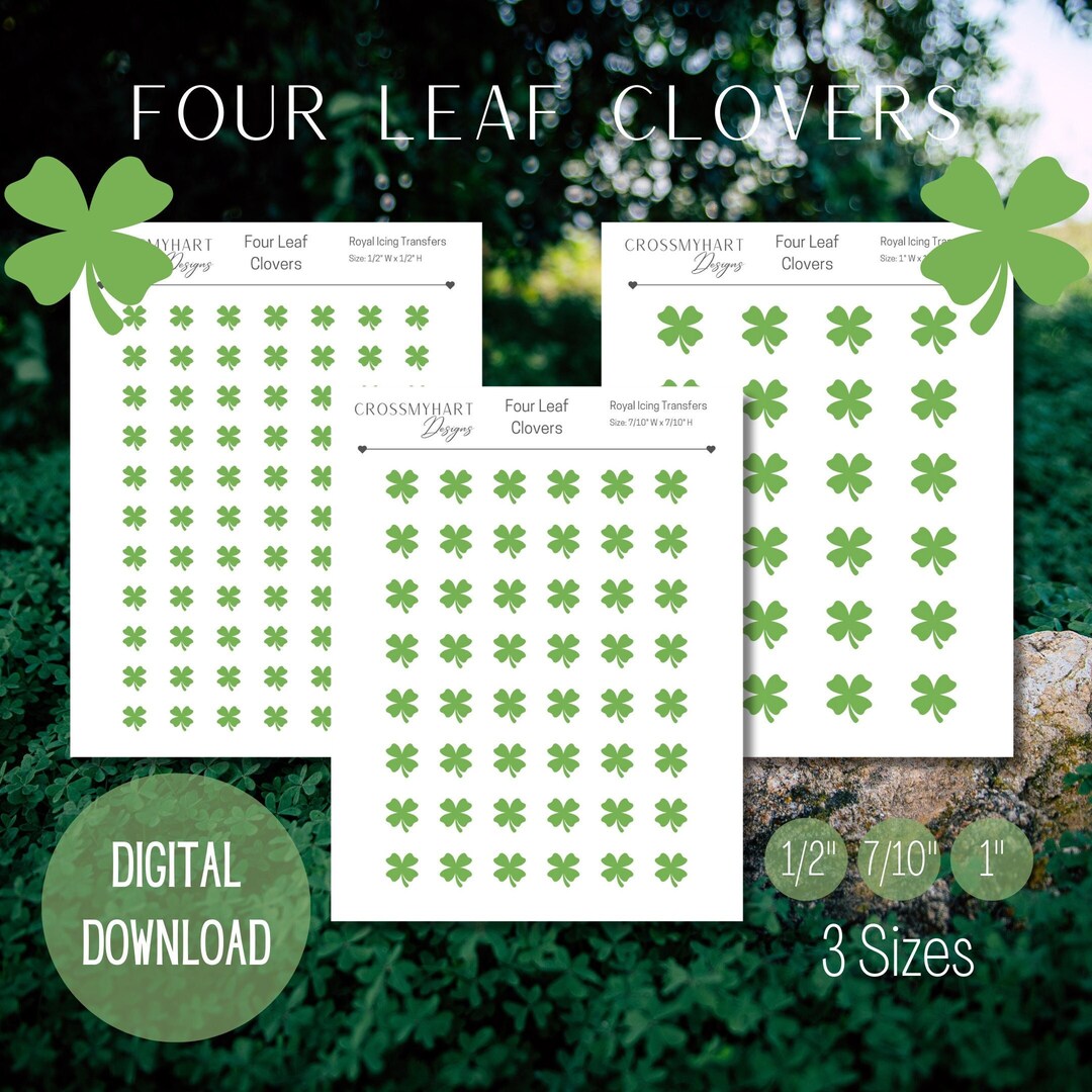 Four Leaf Clovers Royal Icing Transfer Sheet | 4 Leaf Royal Icing ...