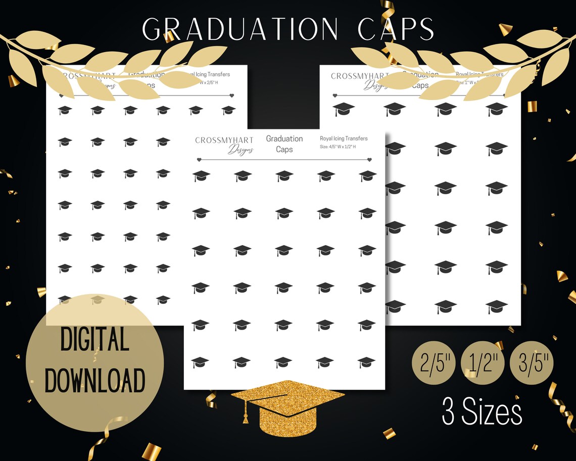 Graduation Cap Royal Icing Transfer Sheet Grad Cap Royal - Etsy