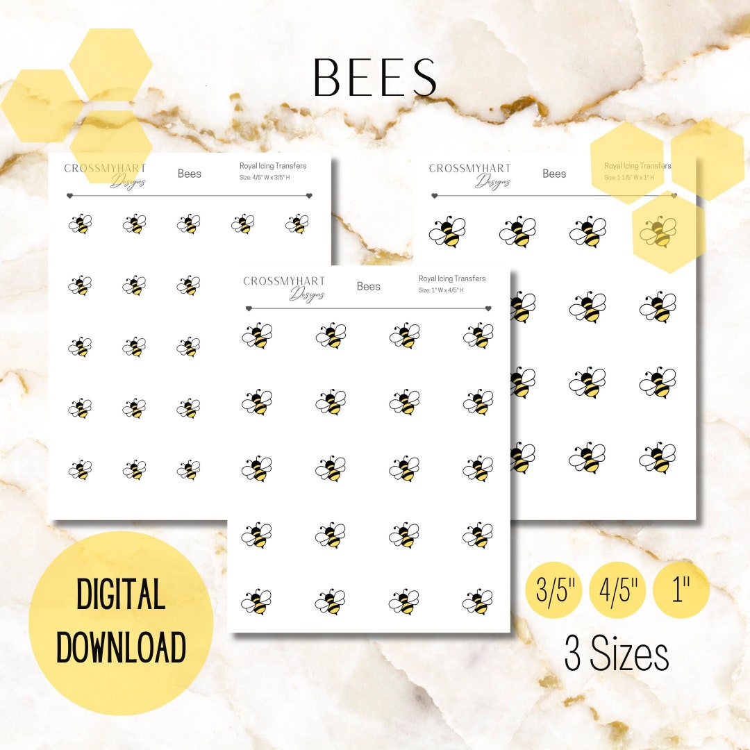 Bee Royal Icing Transfer Sheet | Bumble Bee Royal Icing Transfers | Honeybee Royal Icing ...