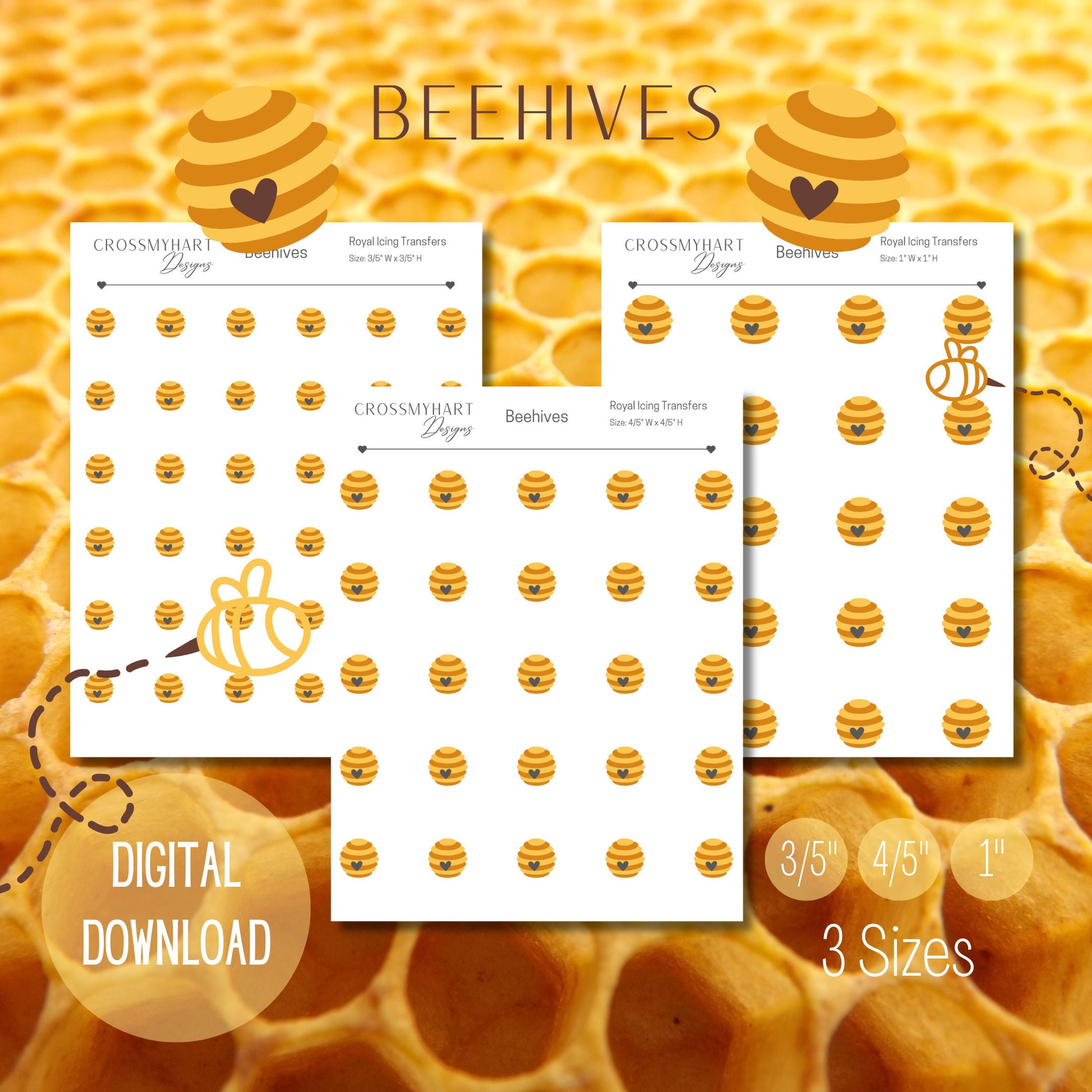 Beehive Royal Icing Transfer Sheet Bee Day Royal Icing Transfers Bee ...