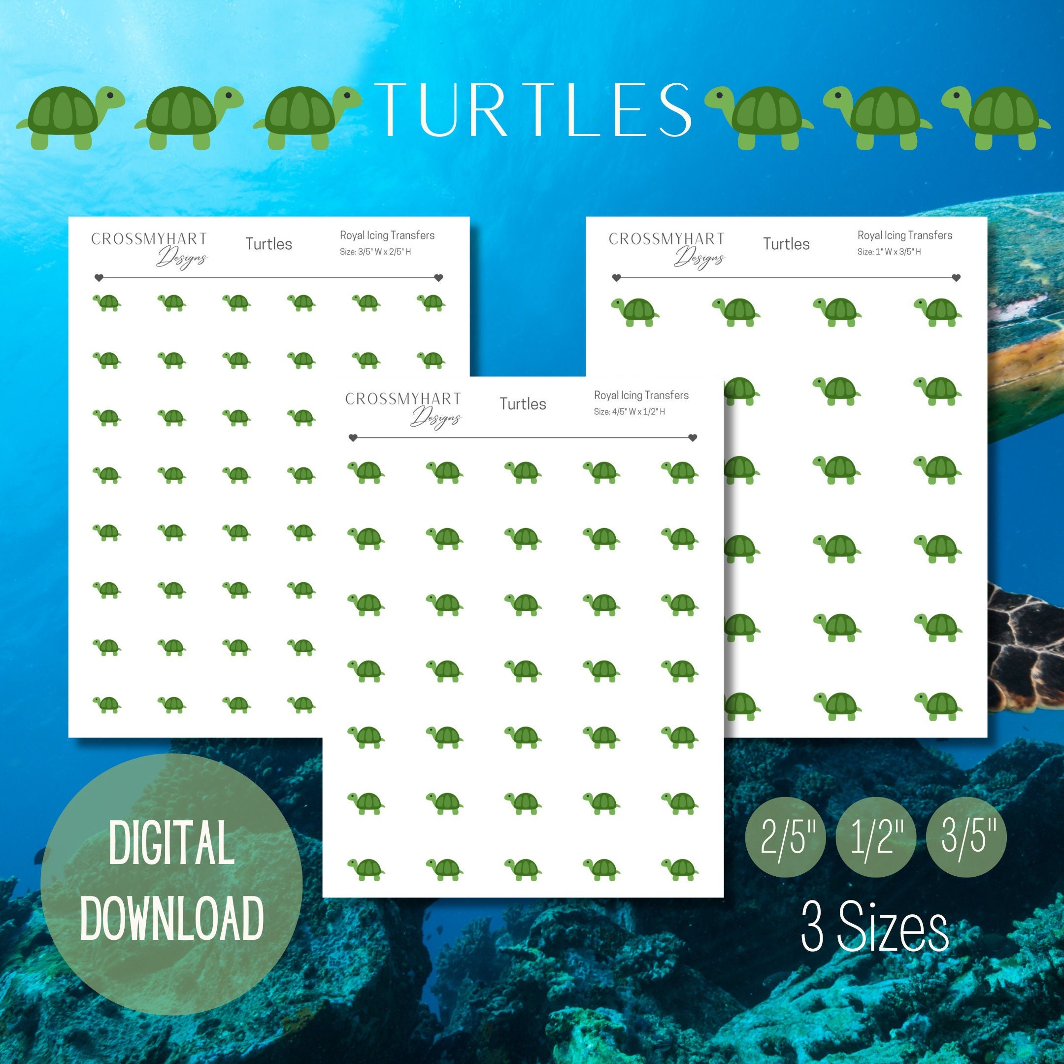 Turtles Royal Icing Transfer Sheet Turtle Royal Icing Transfers Sea ...