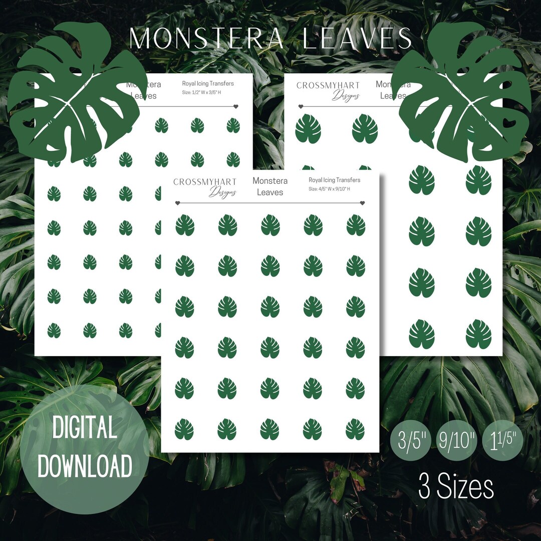 Monstera Leaves Royal Icing Transfer Sheet Monstera Royal - Etsy