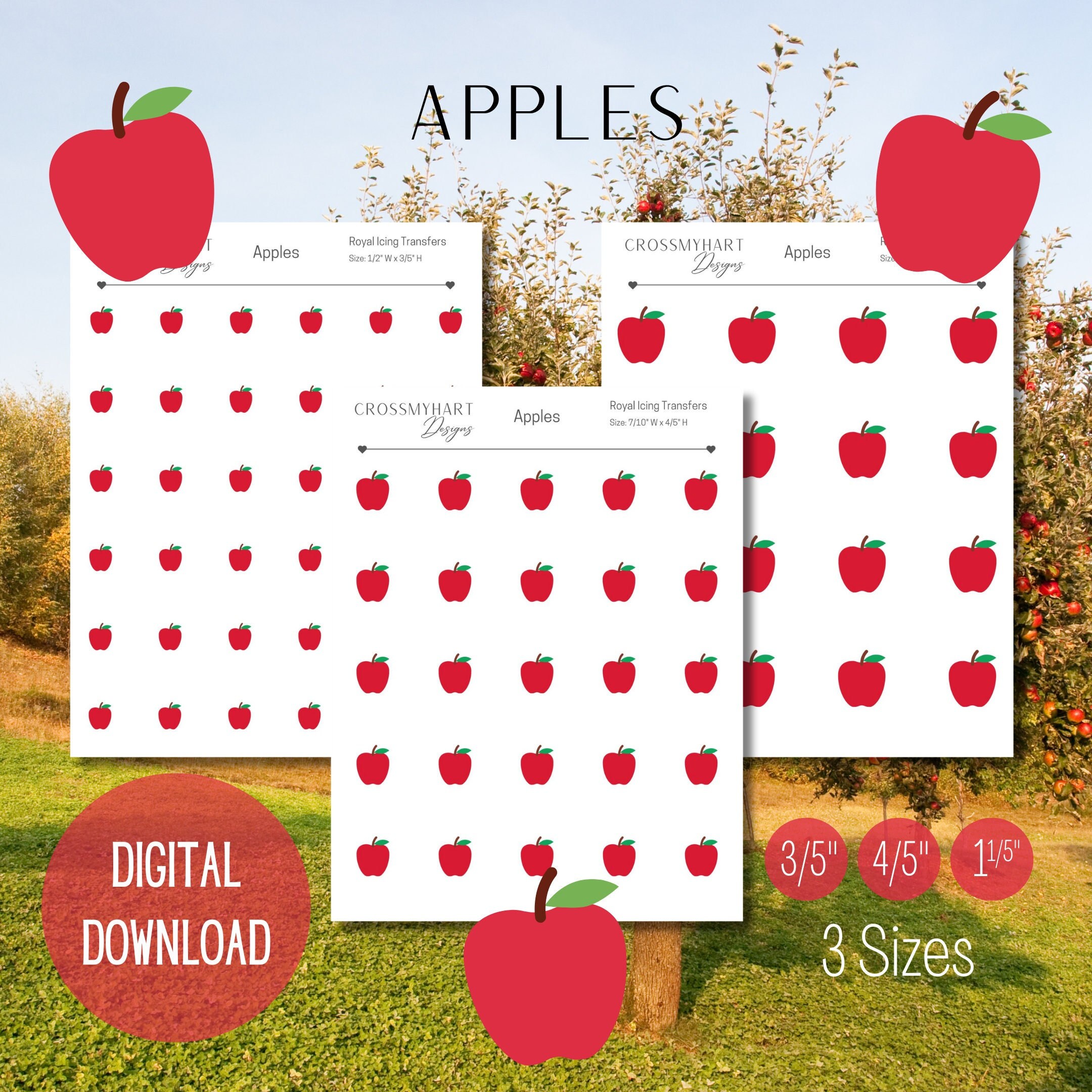 Apple Royal Icing Transfer Sheet Apples Royal Icing Transfers Red Apple ...