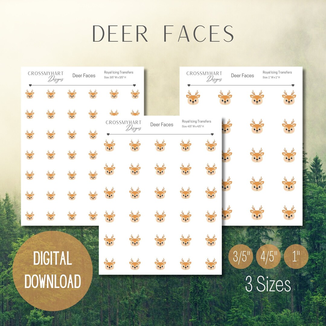 Deer Faces Royal Icing Transfer Sheet | Deer Royal Icing Transfers ...