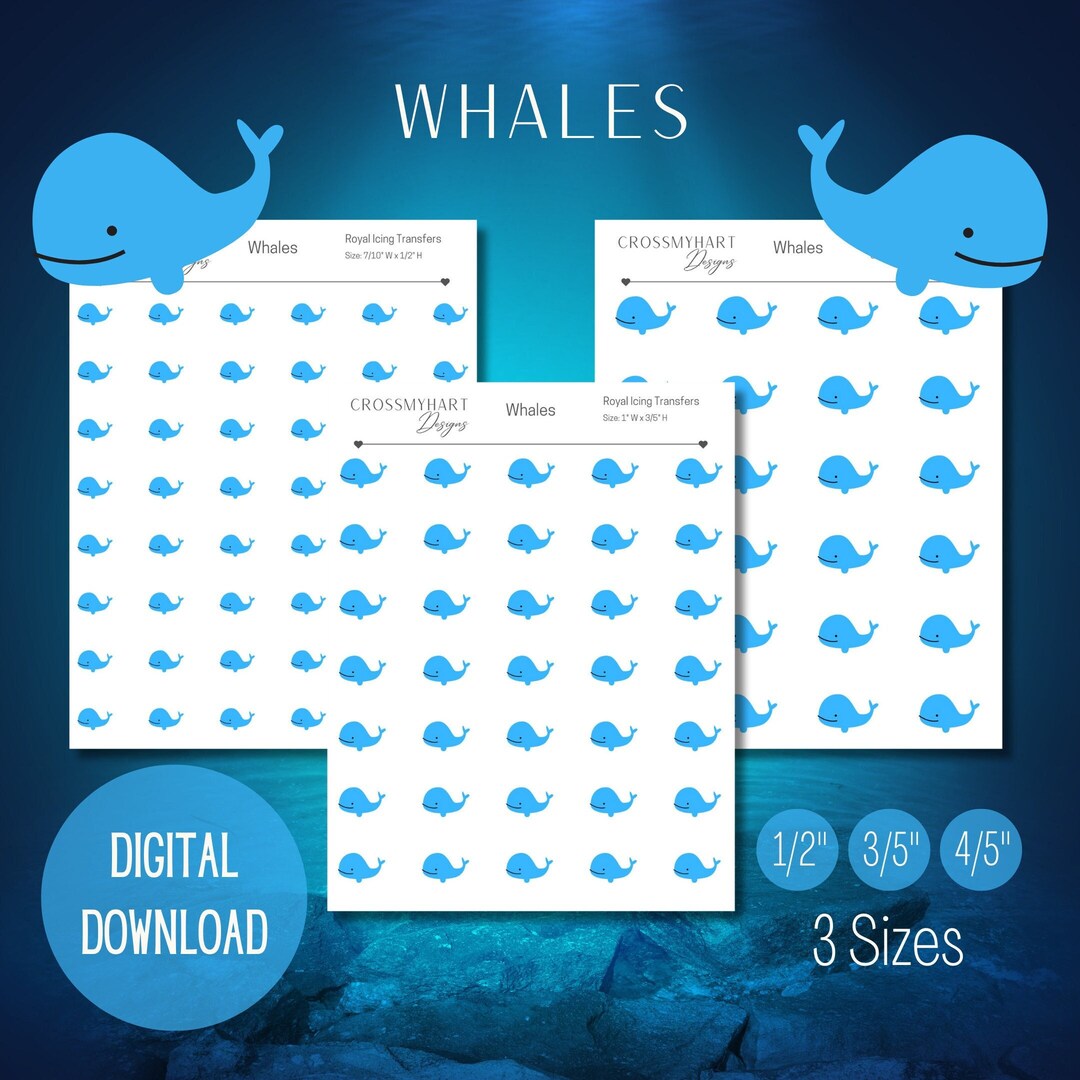 Whales Royal Icing Transfer Sheet | Whale Royal Icing Transfers | Ocean ...