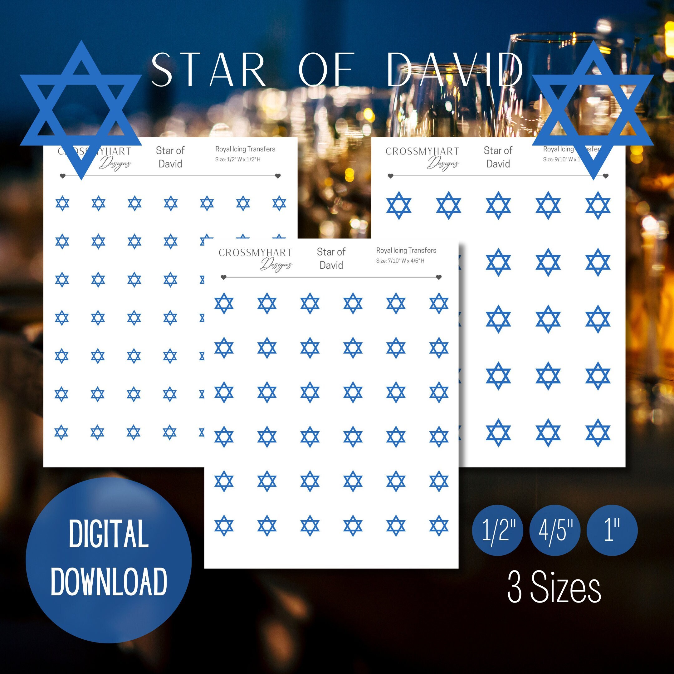Star of David Royal Icing Transfer Sheet Hanukkah Royal Icing Transfers ...
