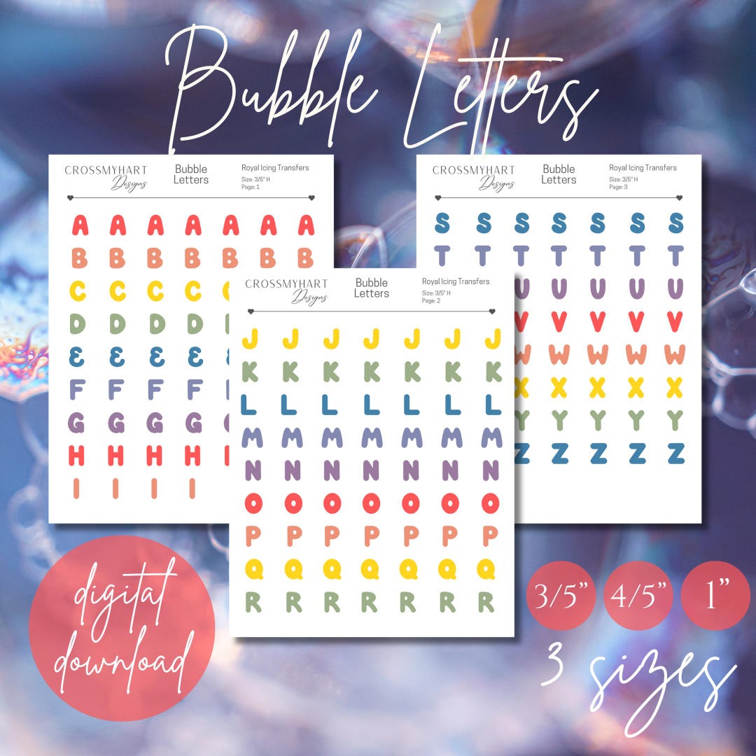 Bubble Letters Royal Icing Transfers - Alphabet (digital Download) - Etsy
