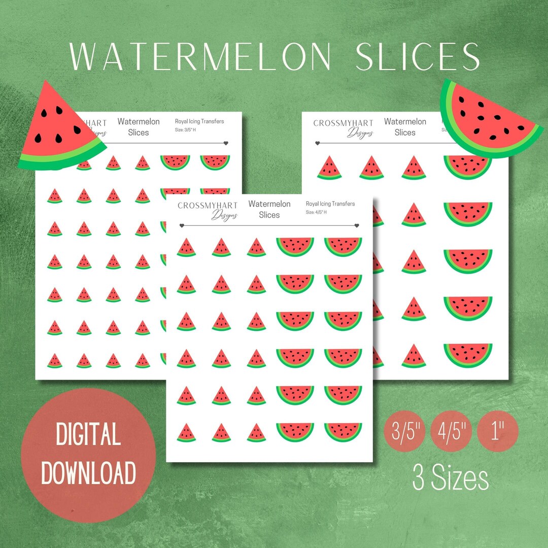 Watermelon Slices Royal Icing Transfer Sheet | Watermelon Royal Icing ...