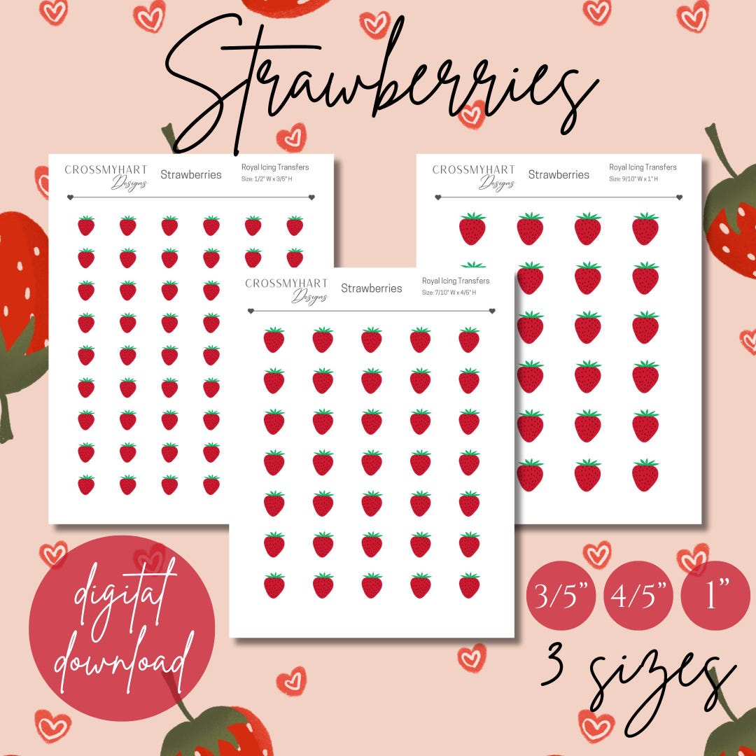 Strawberry Royal Icing Transfers (digital Download) - Etsy