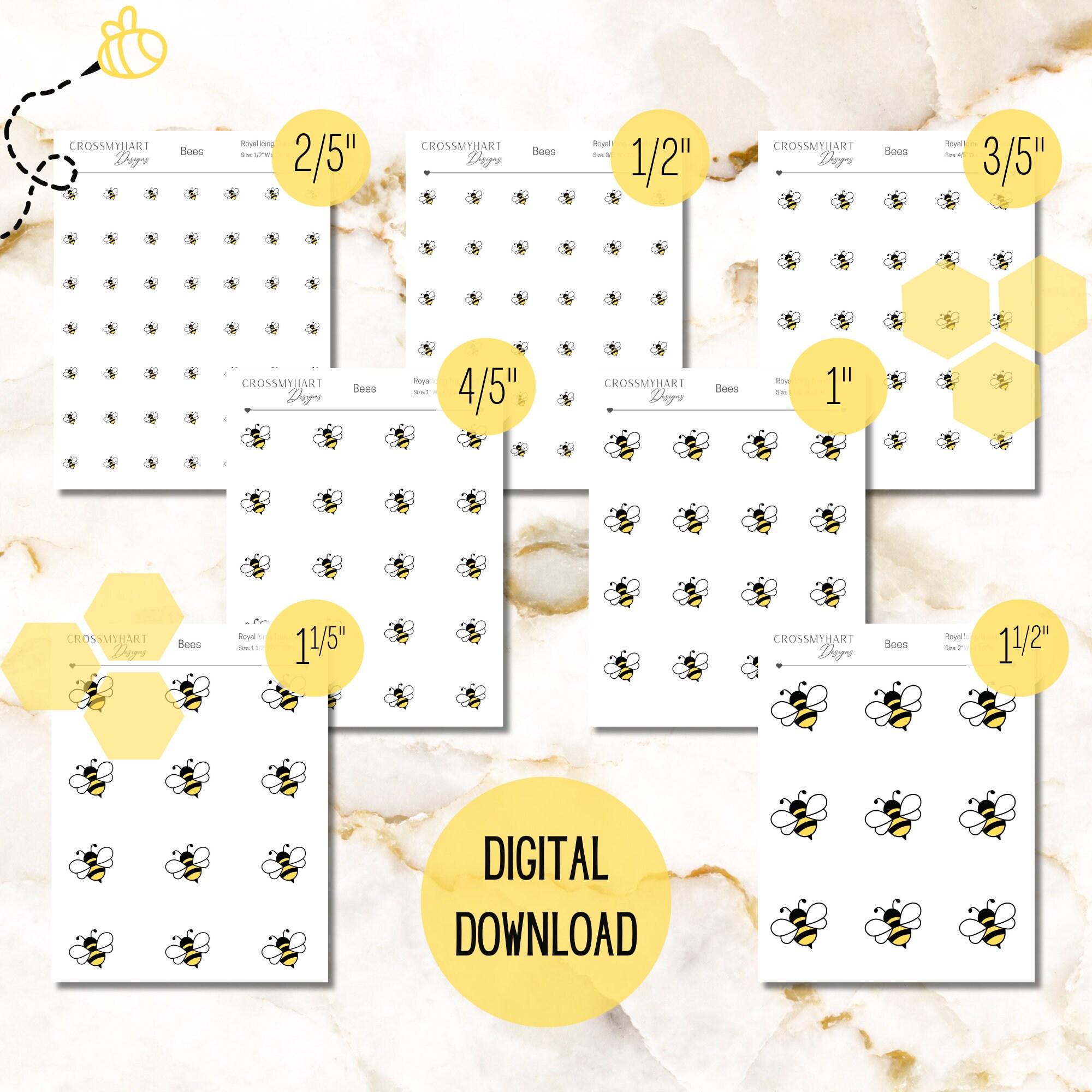 Bee Royal Icing Transfer Sheet | Bumble Bee Royal Icing Transfers ...