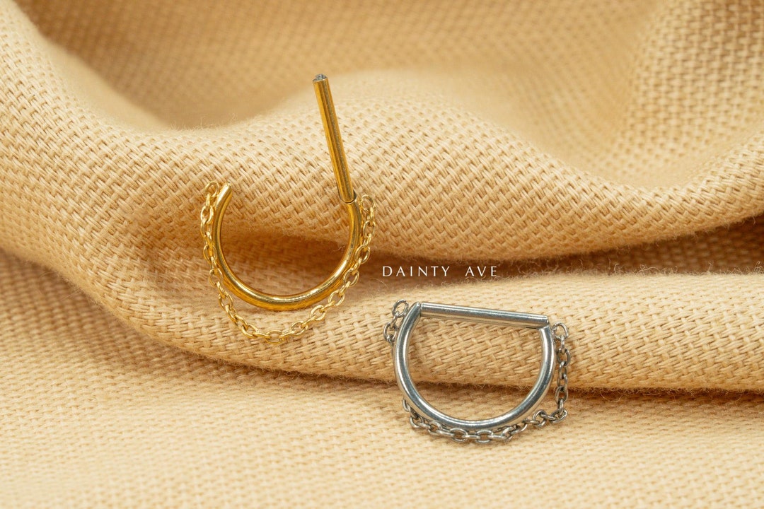 16G D Shape Chain Septum Ring Septum Clicker Half Circle Hoop Nose Ring ...